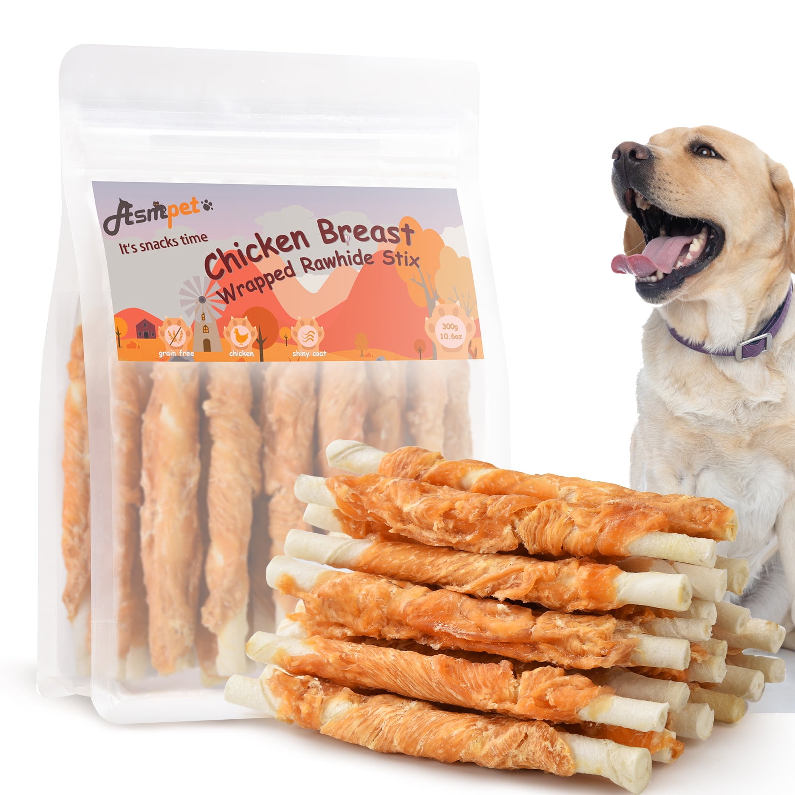 (3 pack) ASMPET Rawhide Dog Chew,Natural Chicken Wrapped Long-Lasting ...