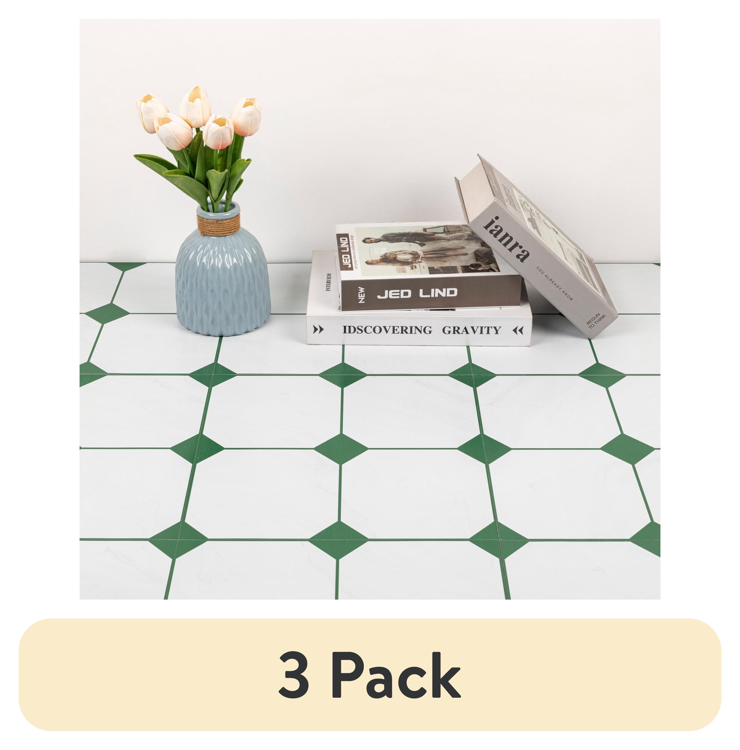 (3 pack) Abyssaly White and Green Peel and Stick Floor Tile 12"×12 ...