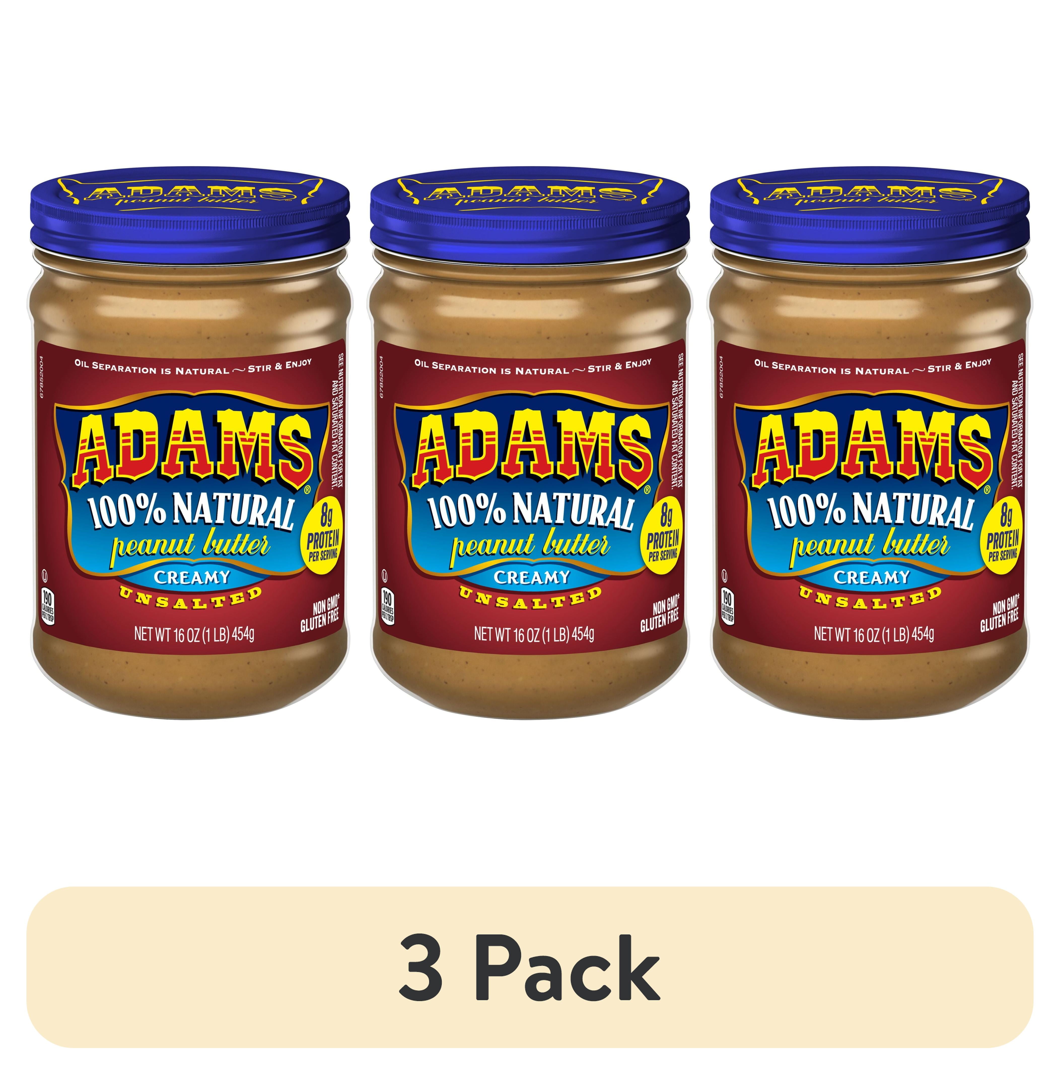 (3 pack) Adams Natural Creamy Unsalted Peanut Butter, 16 oz - Walmart.com