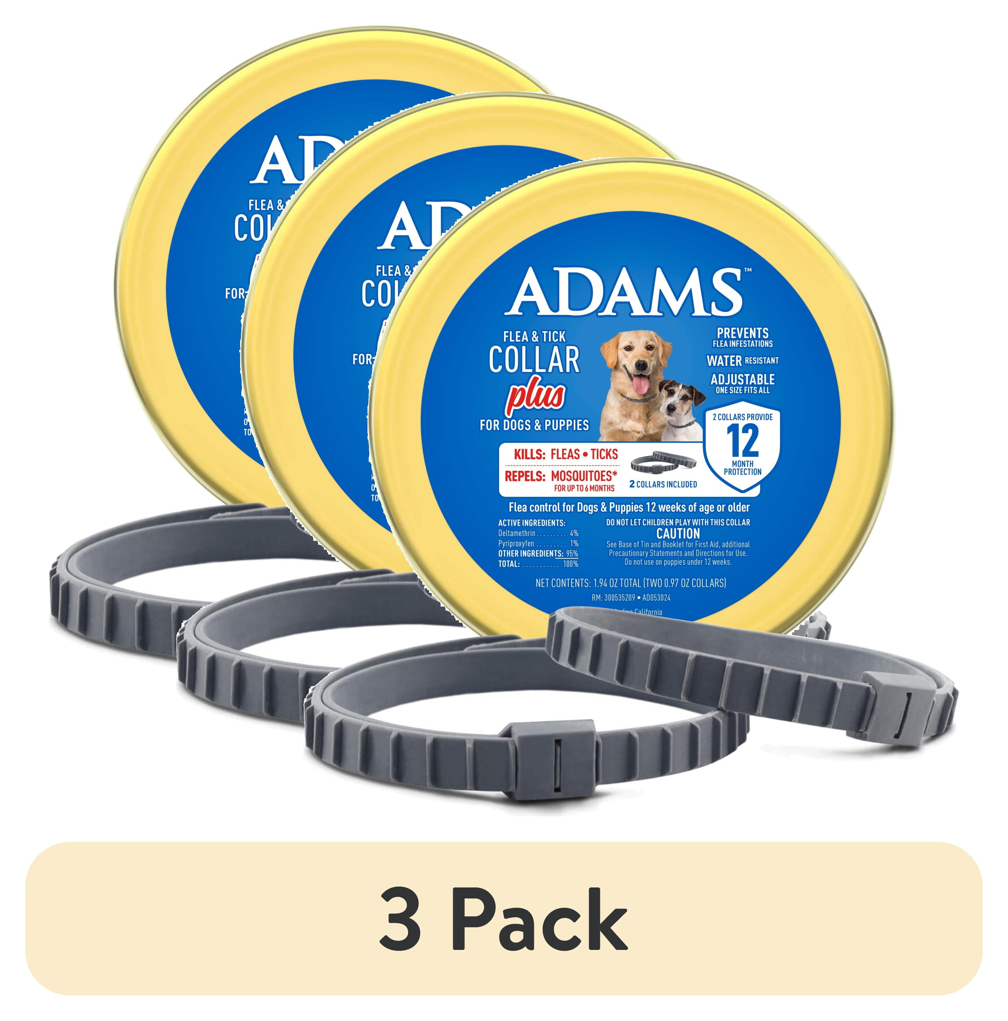 (3 pack) Adams Flea & Tick Collar Plus for Dogs & Puppies, 2 Collars ...