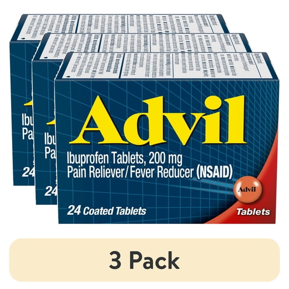 (3 pack) Advil Pain Relievers and Fever Reducer Coated Tablets, 200 Mg ...