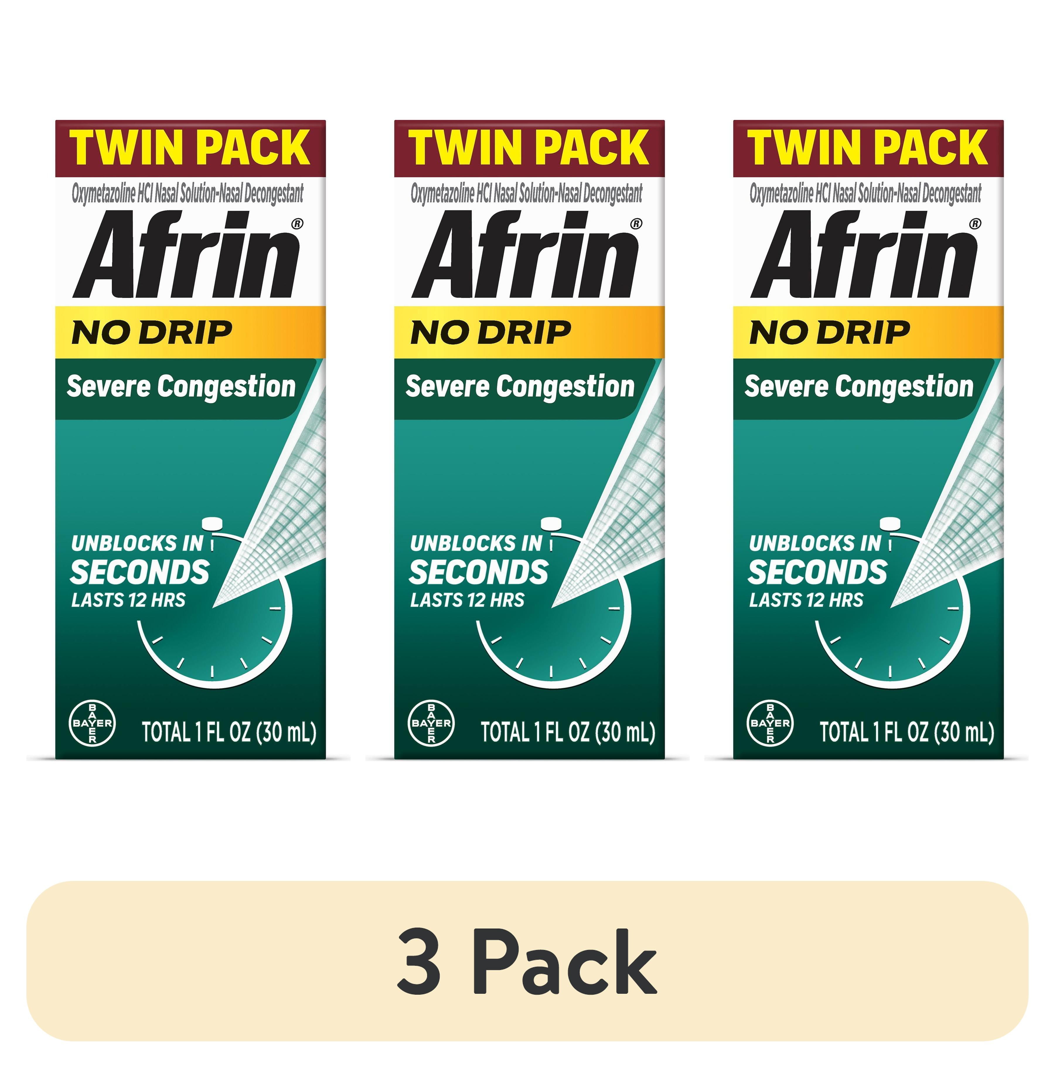 (3 pack) Afrin No Drip Severe Congestion Pump Mist Nasal Spray, 12 Hour ...