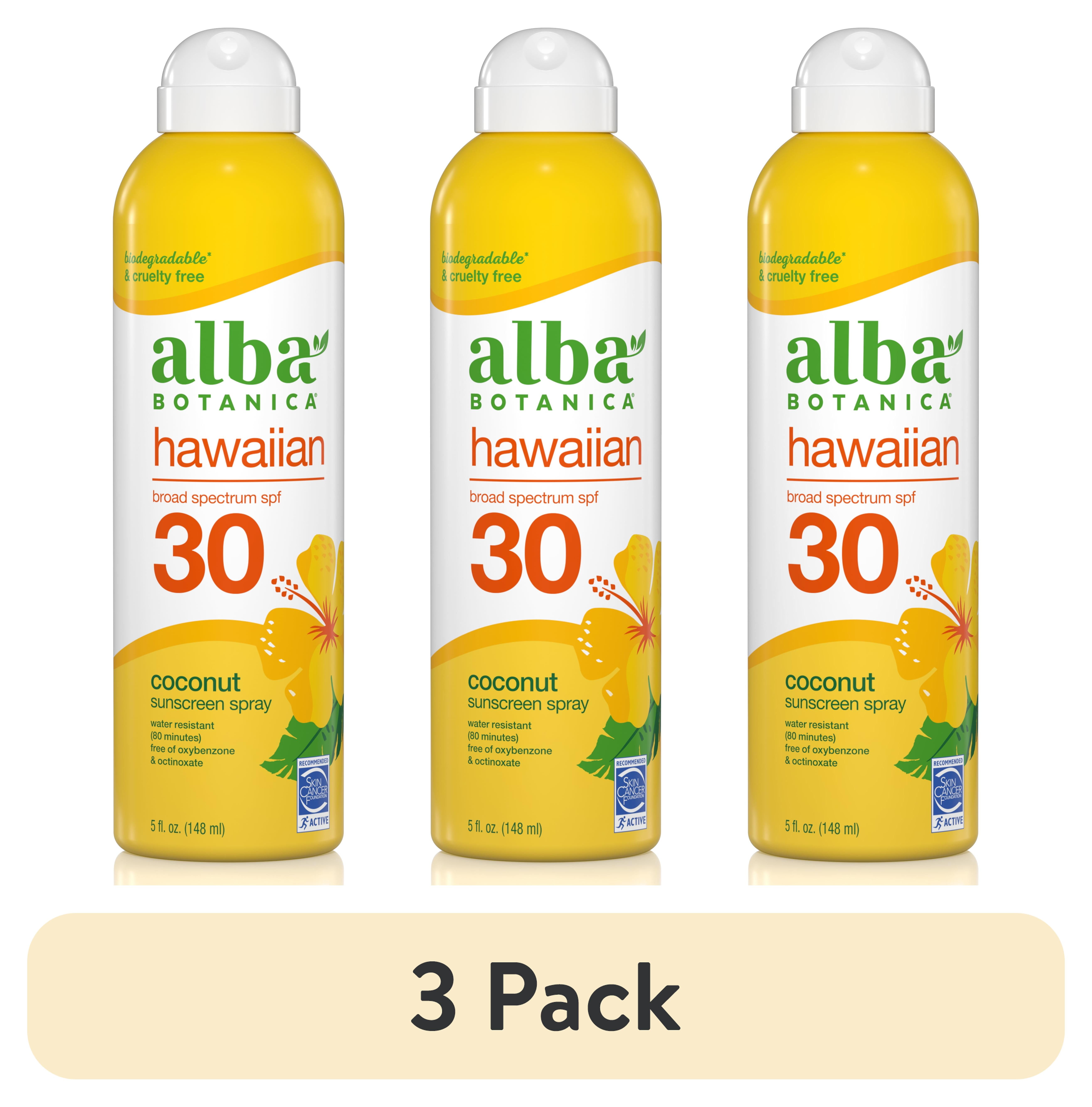 (3 pack) Alba Botanica Hawaiian Sunscreen Spray SPF 30, Coconut, 5 fl ...