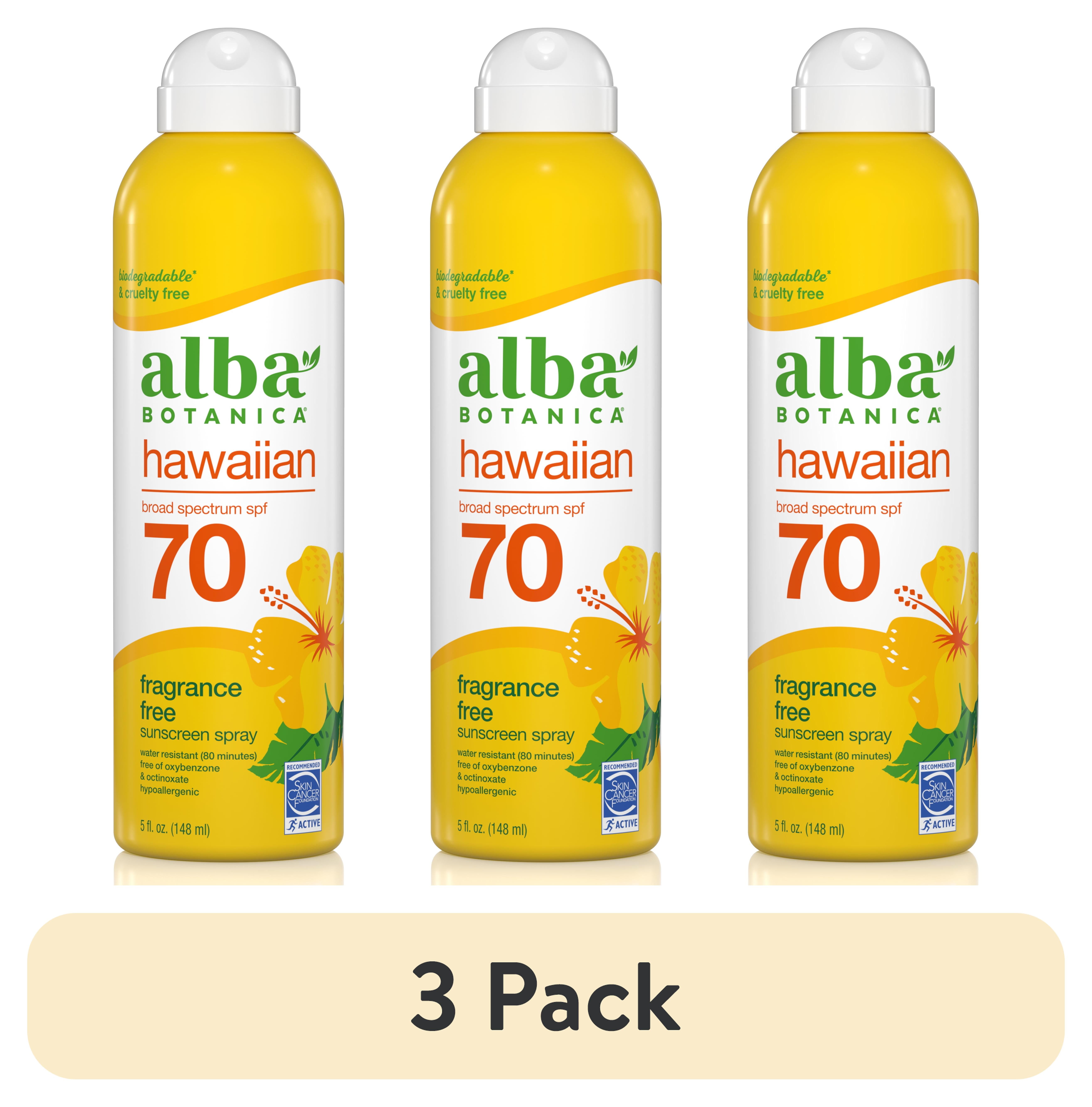 (3 pack) Alba Botanica Hawaiian Sunscreen Spray SPF 70, Fragrance Free ...