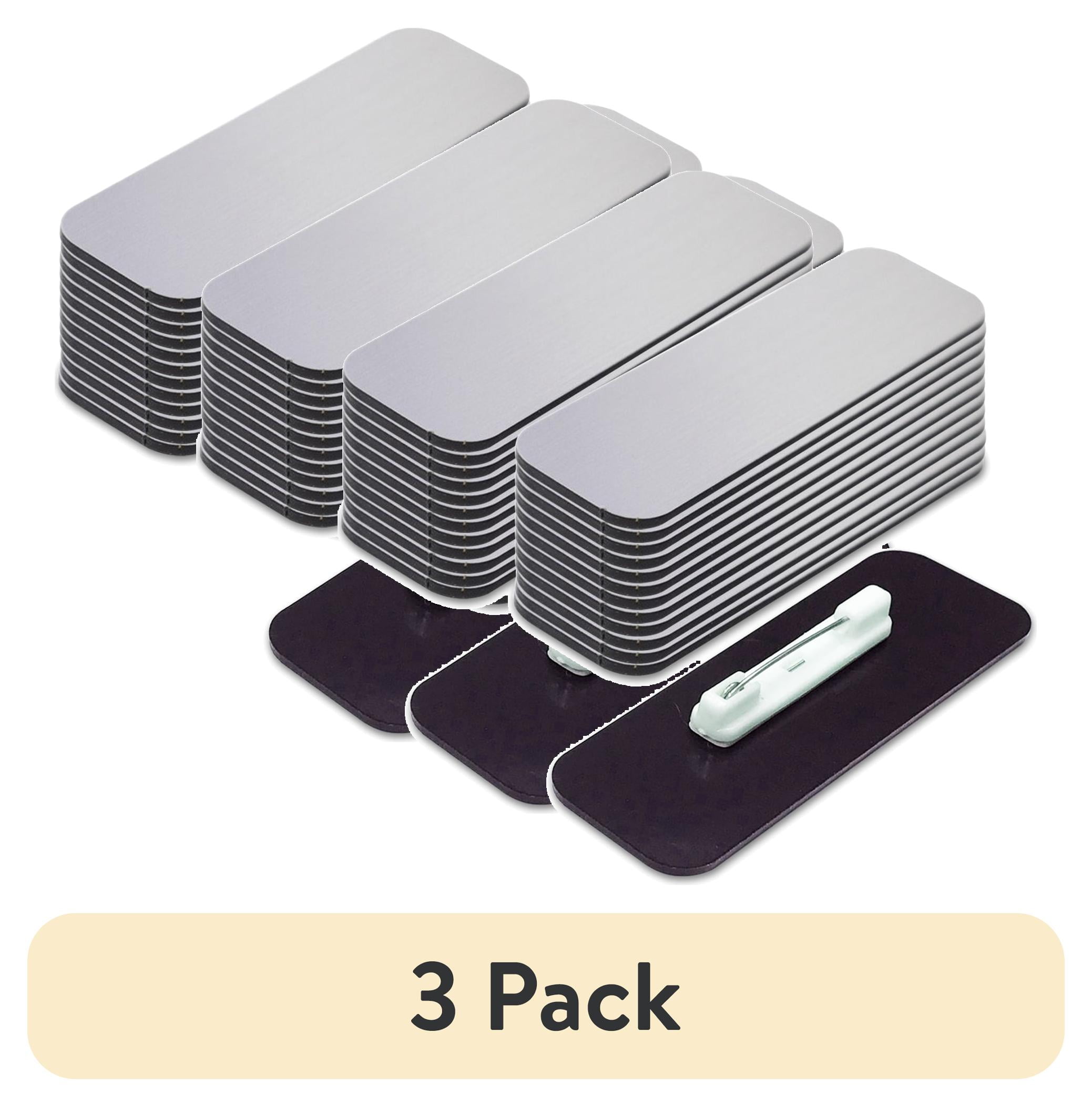 (3 pack) All Quality Name Tag/Badge Blanks - 25 Pack - Brushed Silver 1 ...