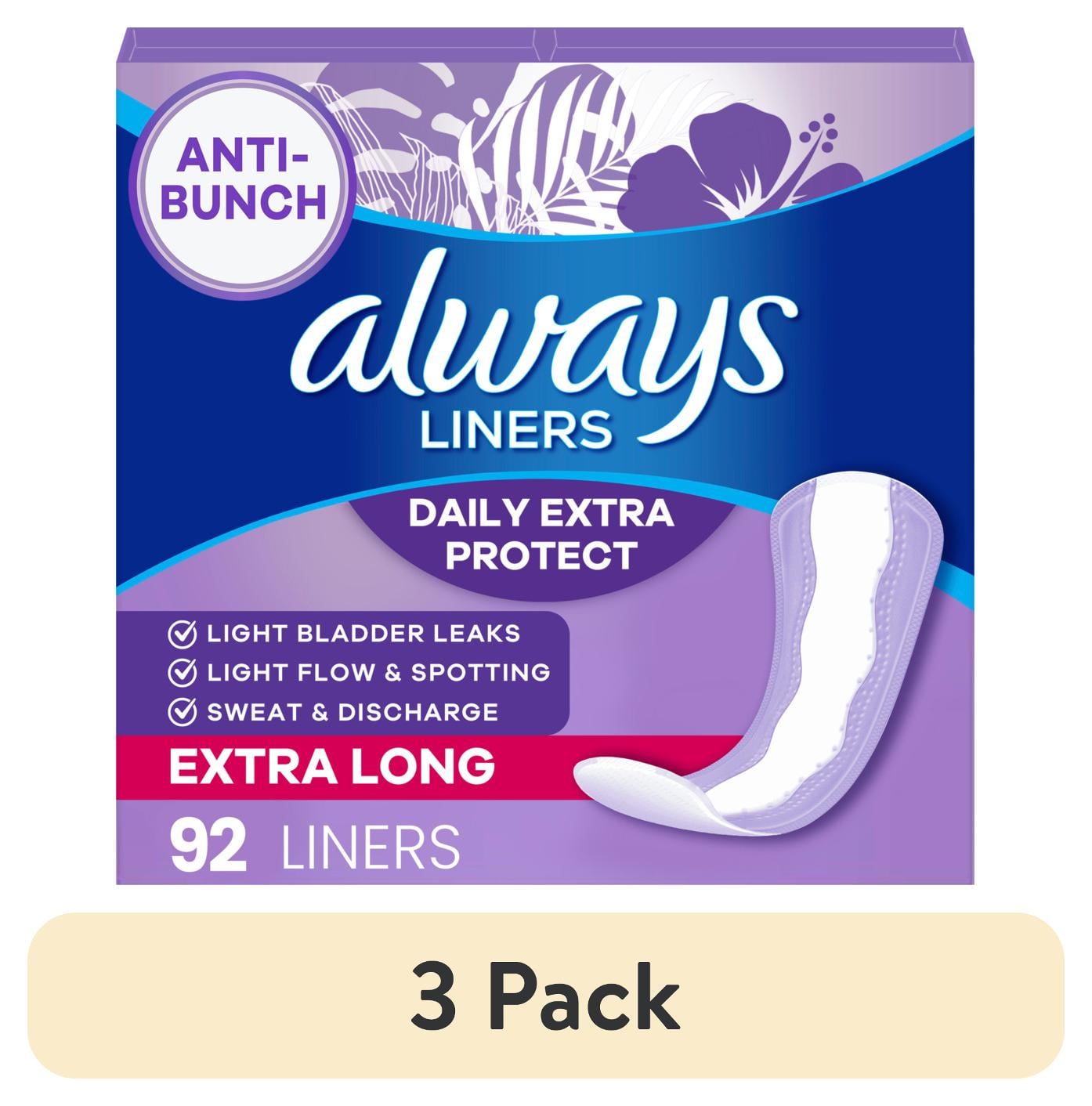 (3 pack) Always Daily Extra Protect Panty Liners, Extra Long Length ...