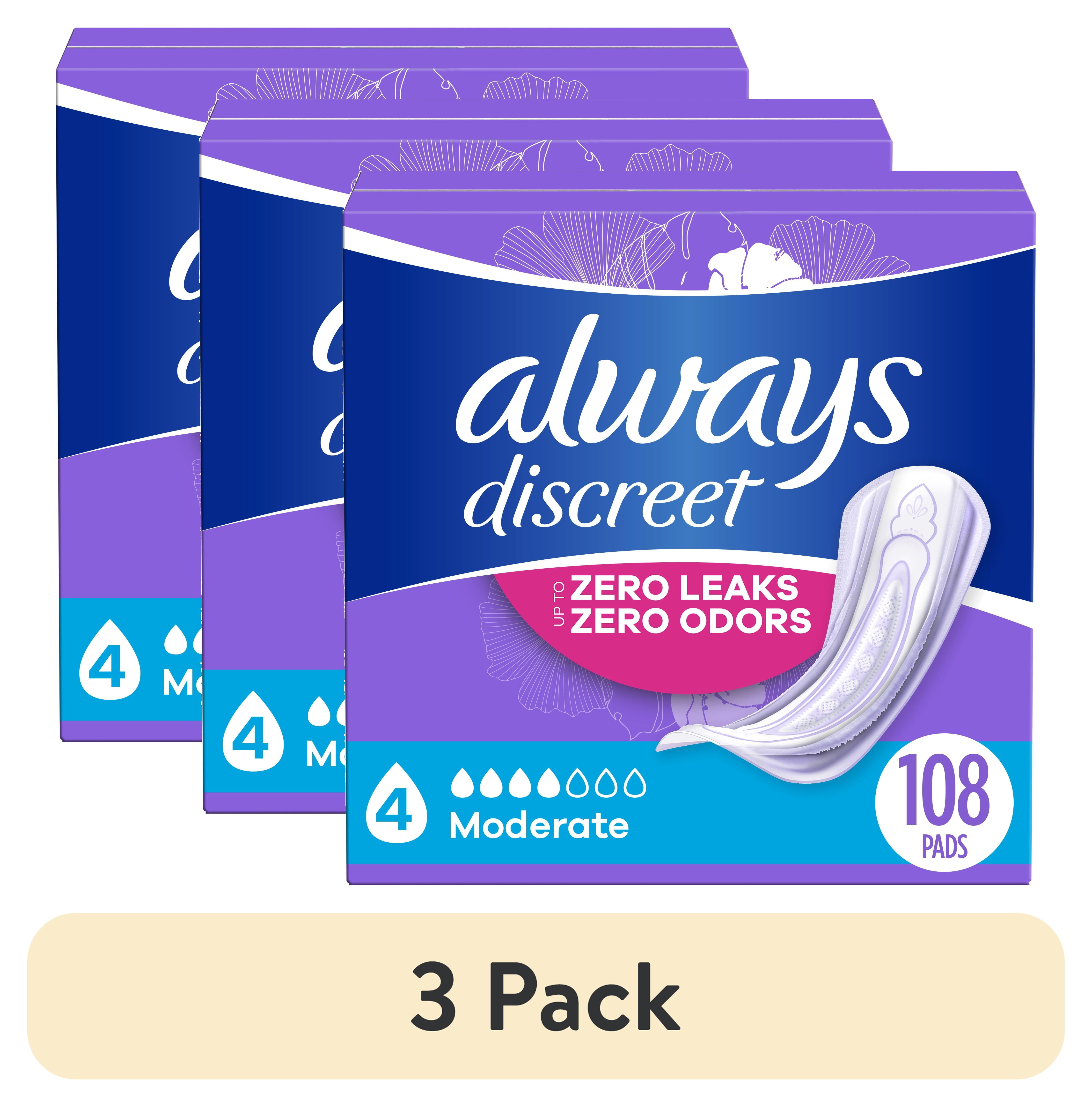 (3 pack) Always Discreet Incontinence Pads, Moderate Absorbency ...