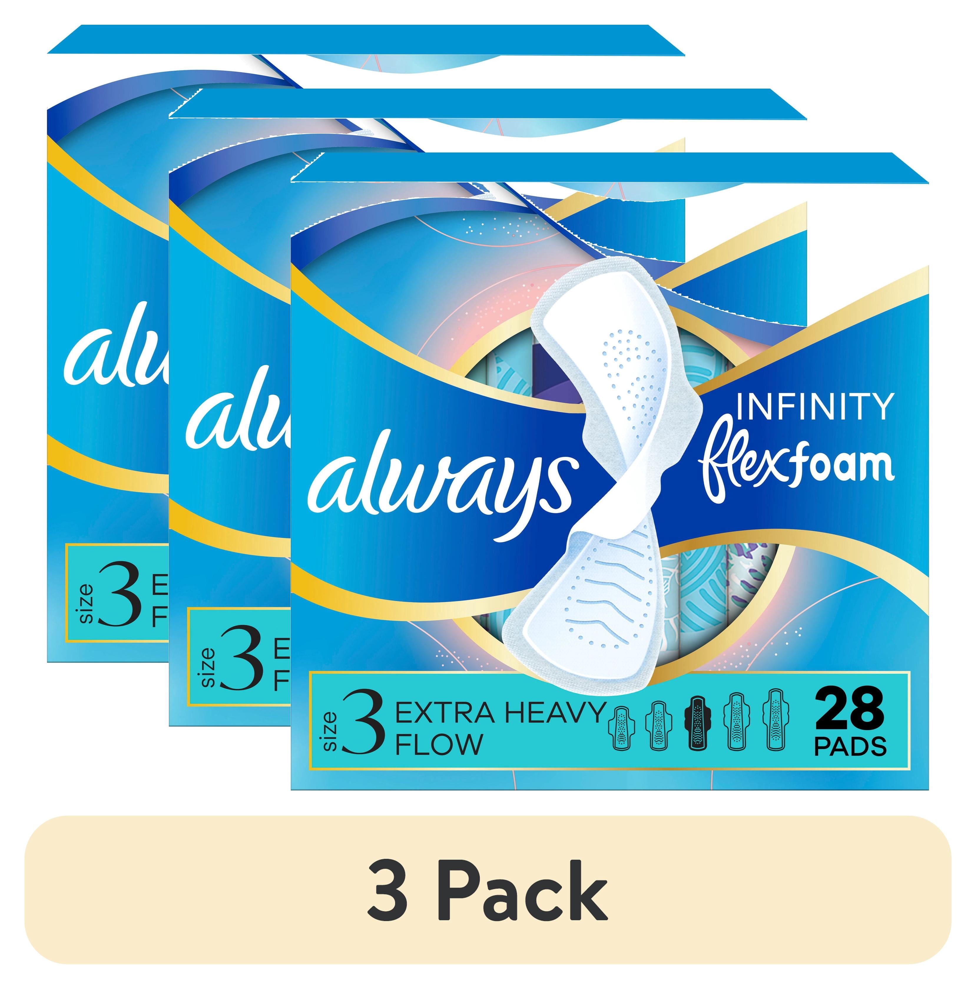 (3 pack) Always Infinity Feminine Pads, Size 3, Extra Heavy, Wings ...