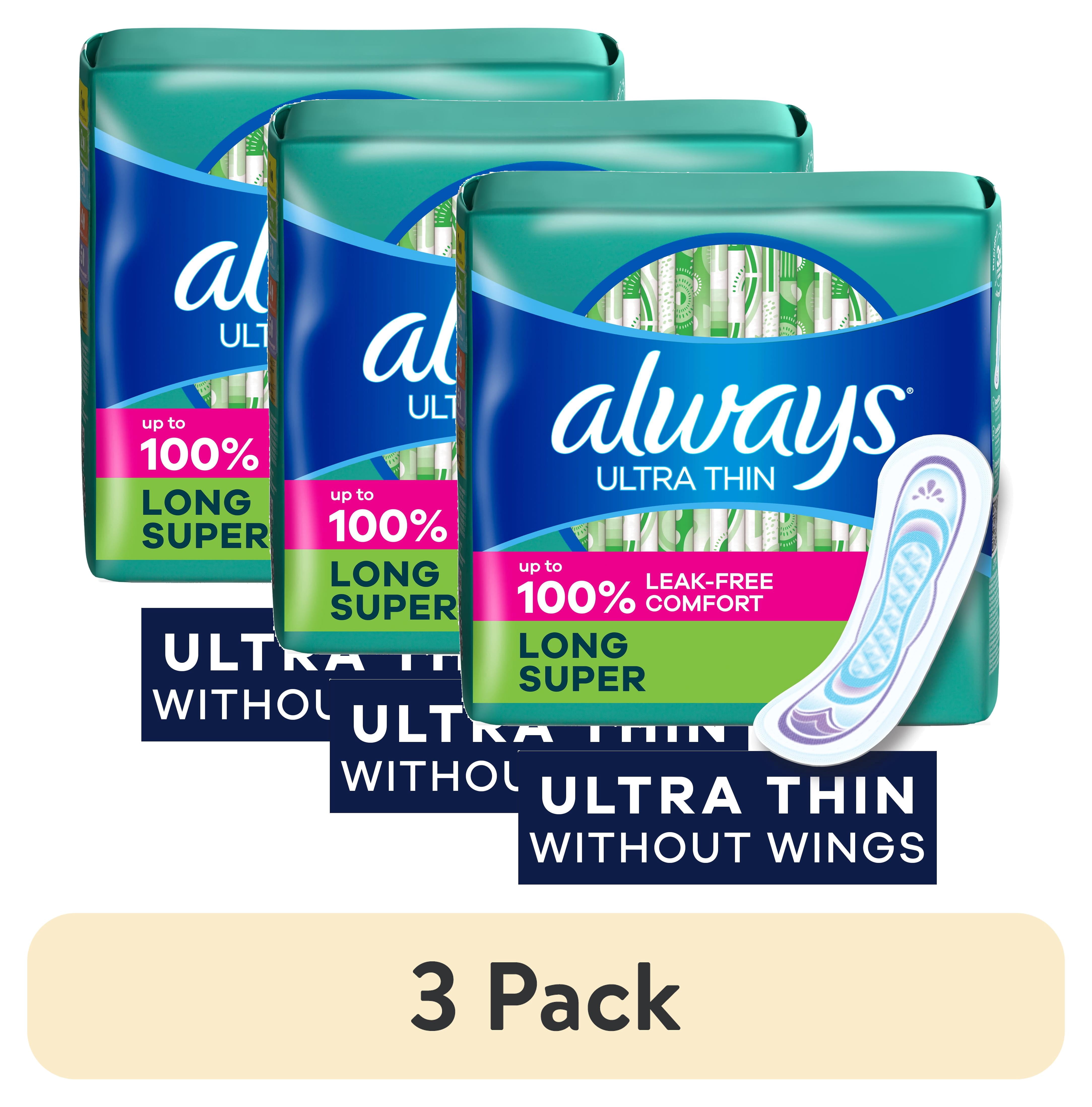 (3 pack) Always Ultra Thin Pads Without Wings, Size 2, Long Super ...