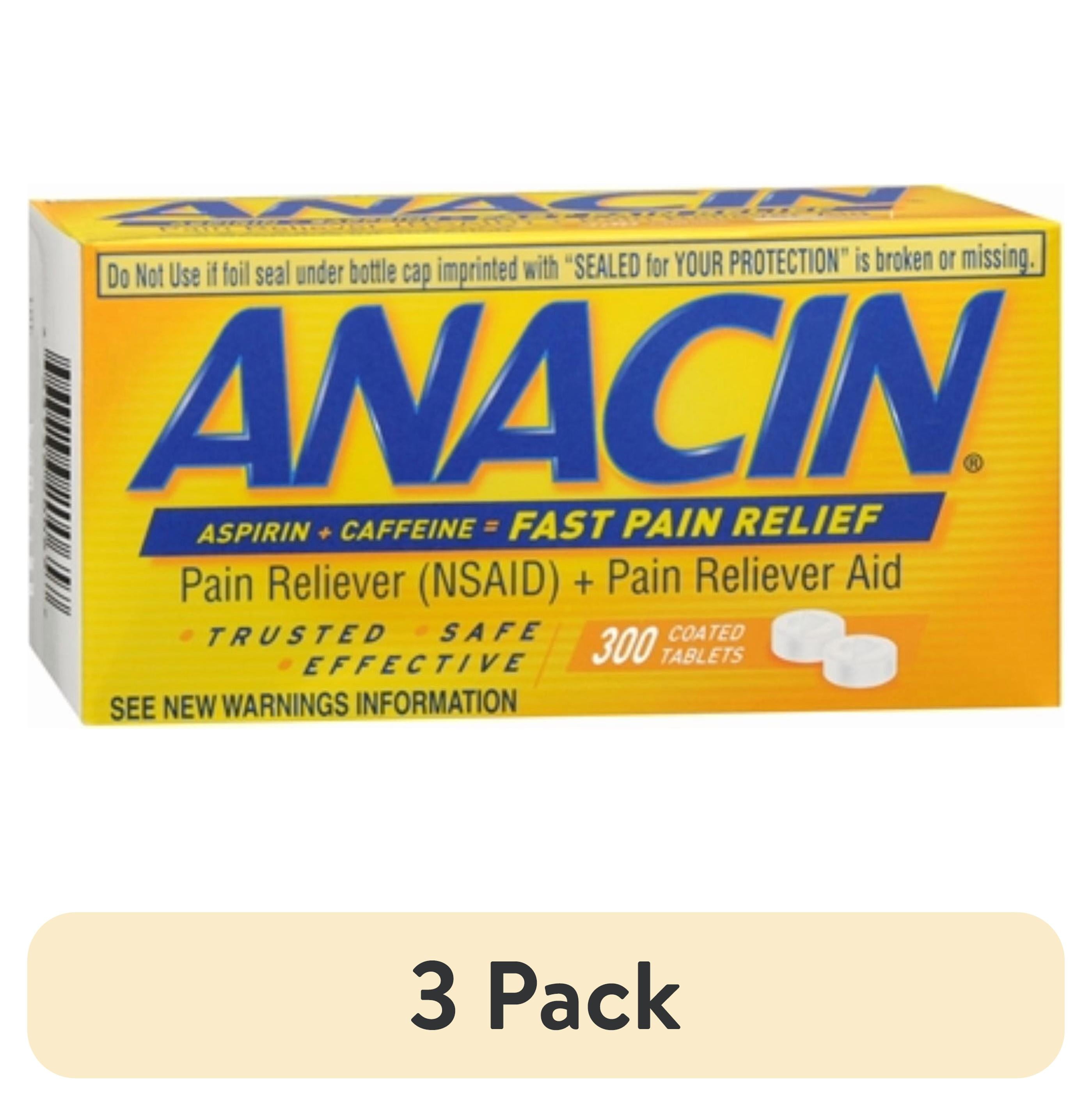 (3 pack) Anacin Fast Pain Relief Pain Reducer Aspirin Tablets, 300 ...
