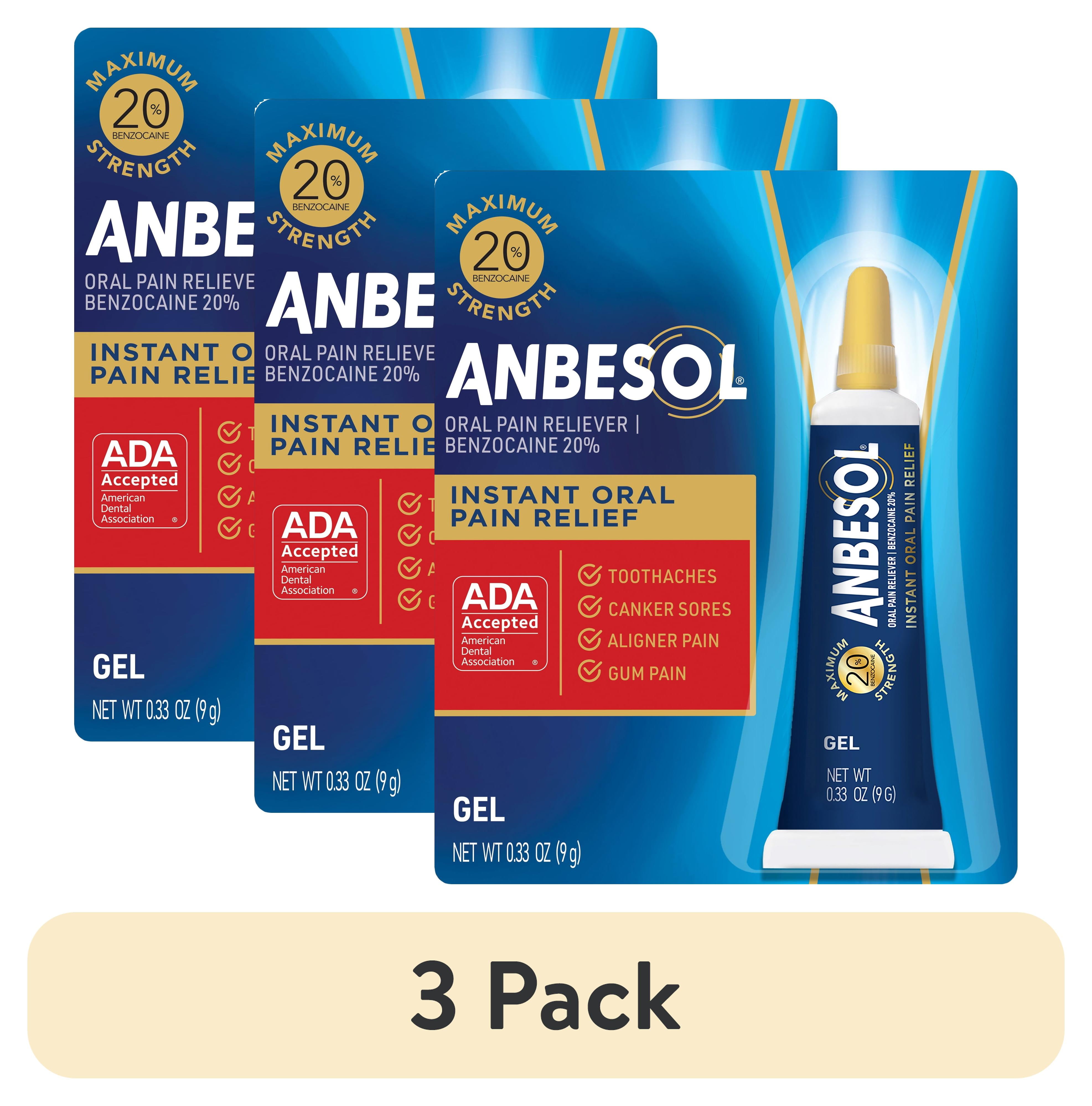 (3 pack) Anbesol Gel Maximum Strength, Instant Oral Pain Relief, 0.33 ...