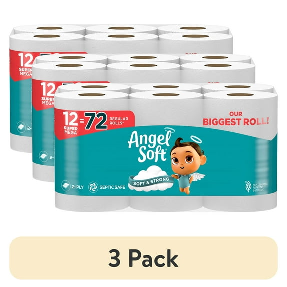 (3 pack) Angel Soft 2-Ply Toilet Paper, 12 Super Mega Rolls - Walmart.com