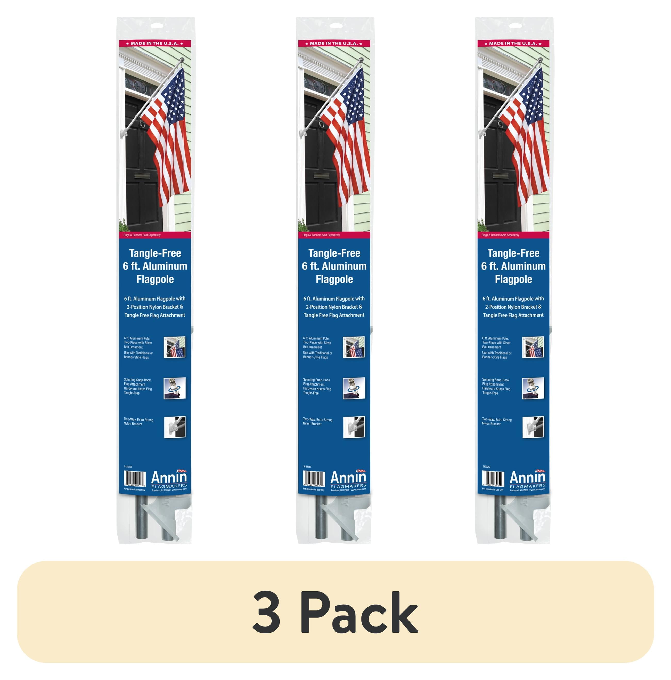 (3 pack) Annin Tangle Free 6' Aluminum Flagpole with 2 Position Nylon ...