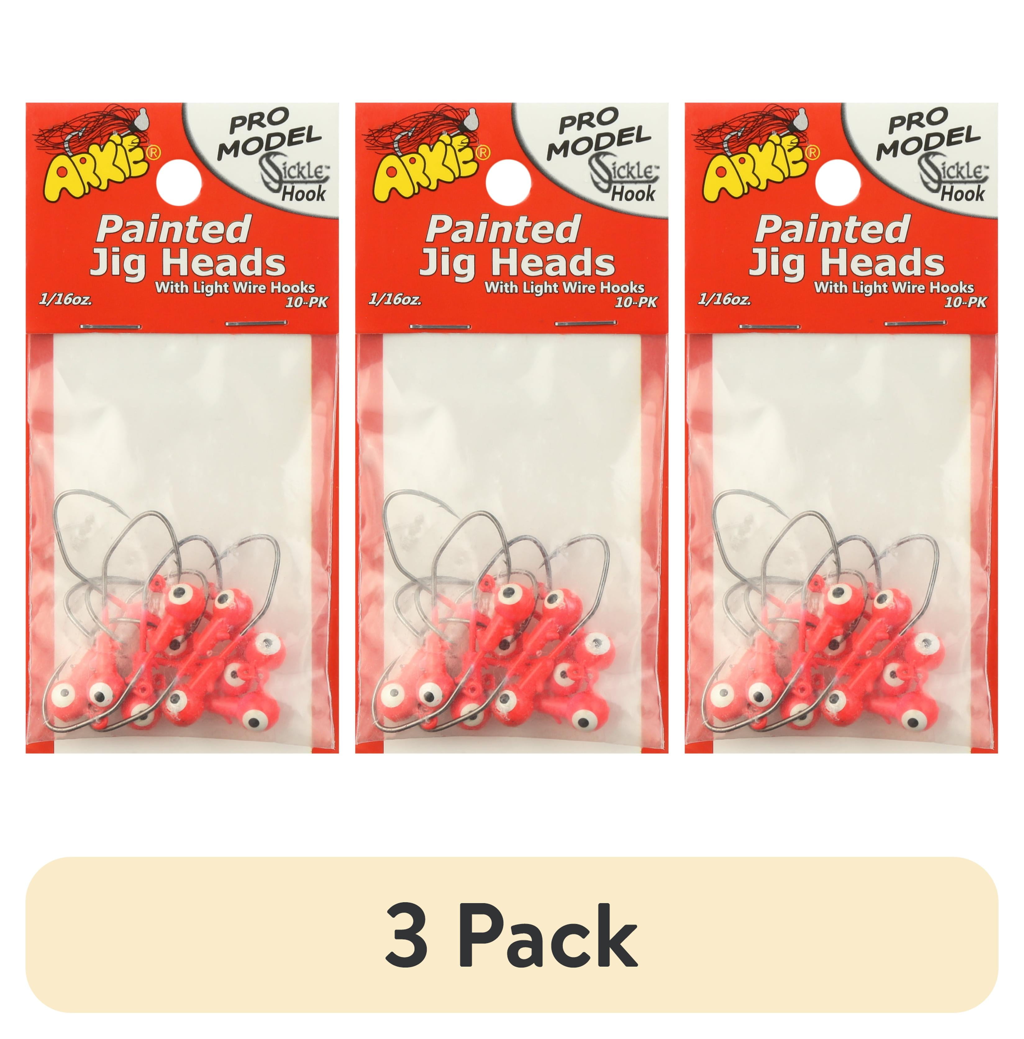 (3 pack) Arkie Lures Pro Model Sickle Hook Jig Head, Color Pink, Size 1 ...