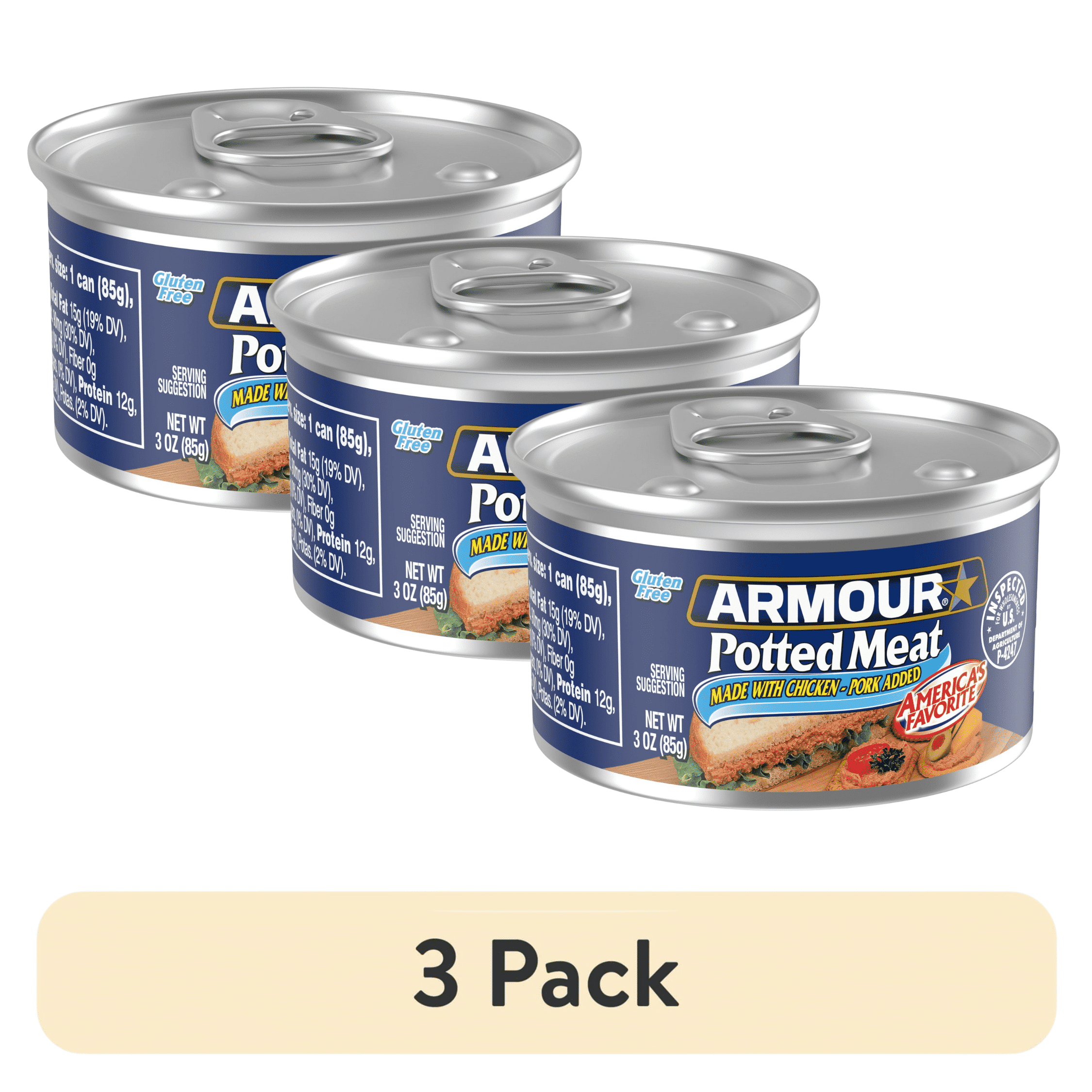 (3 pack) Armour Chicken & Pork Potted Meat, 10g Protein Per Serving, 3 ...