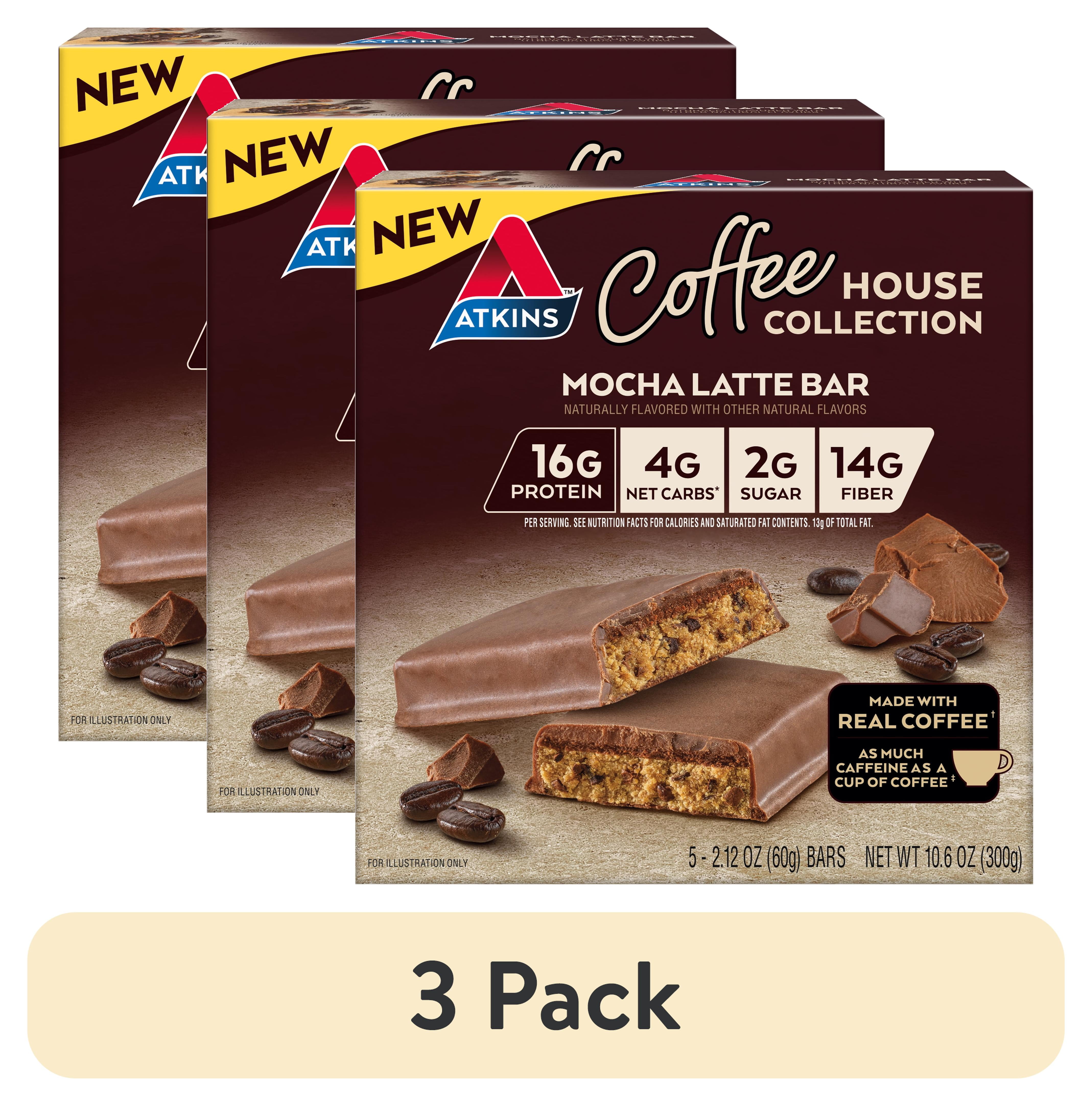 (3 pack) Atkins Coffee House Collection Protein Bar, Mocha Latte, High ...