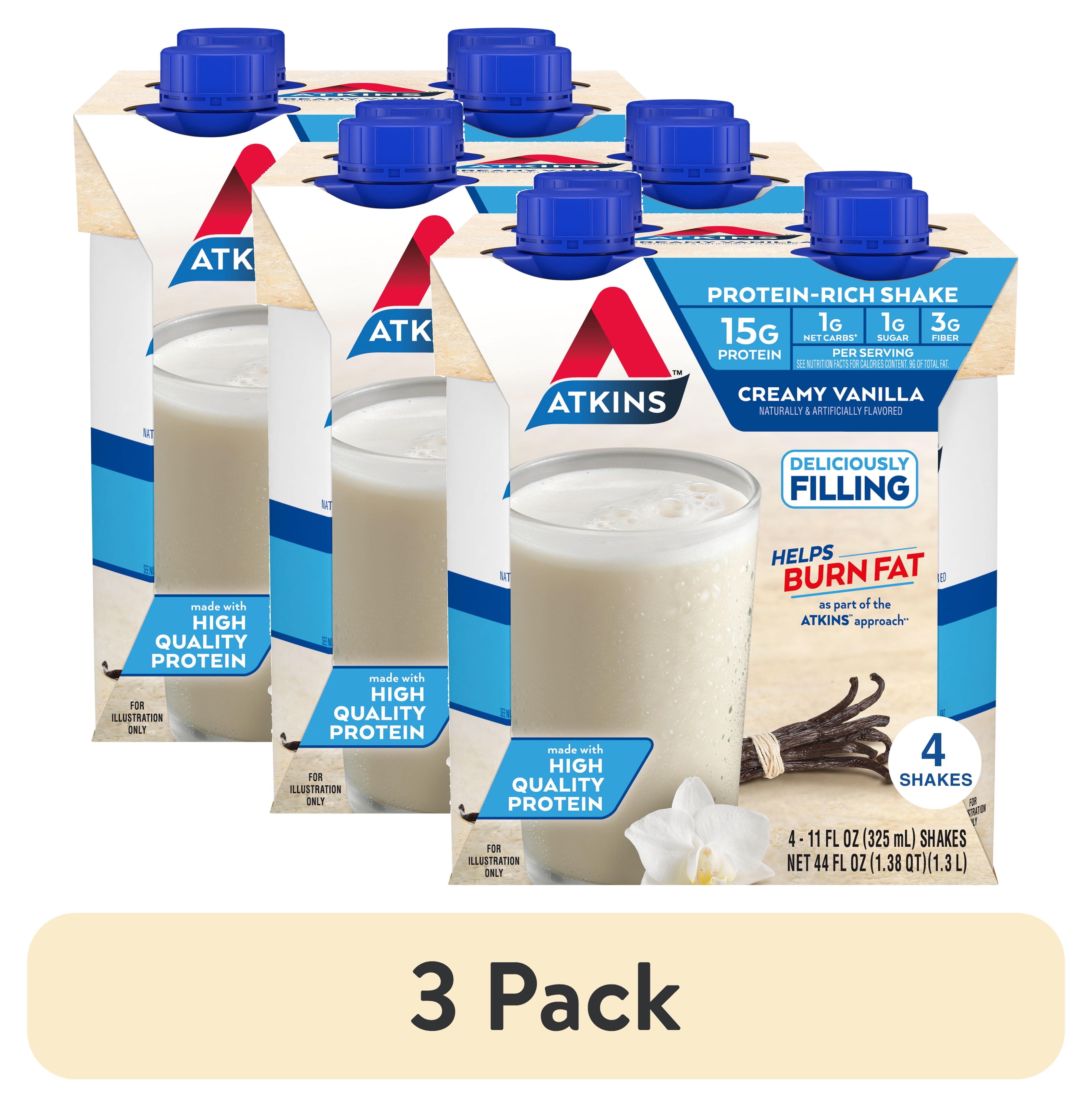 (3 pack) Atkins Protein Shake, Creamy Vanilla, Keto Friendly, Gluten ...
