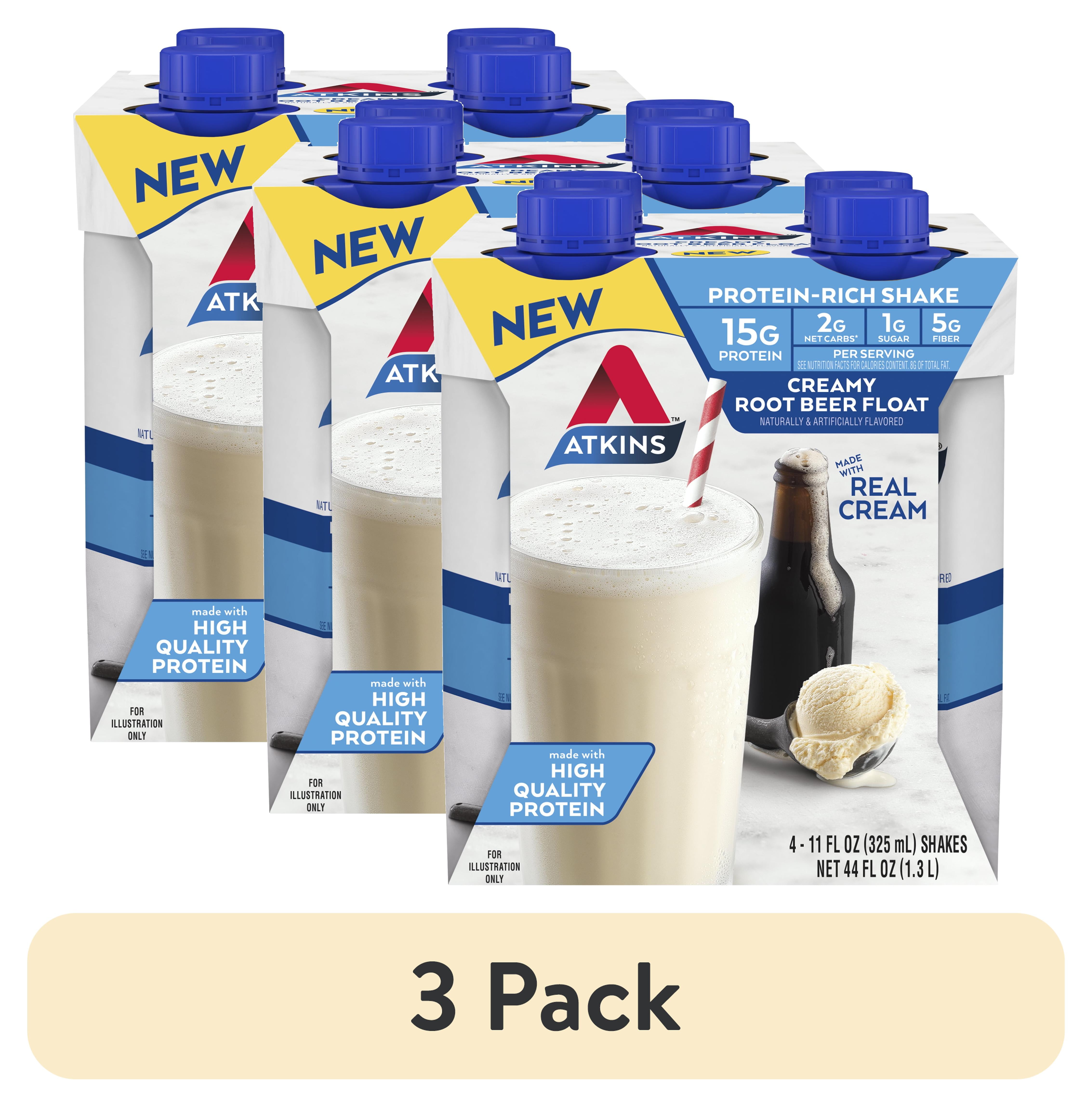 (3 pack) Atkins Protein Shakes, Low Glycemic, High Protein, Creamy Root ...