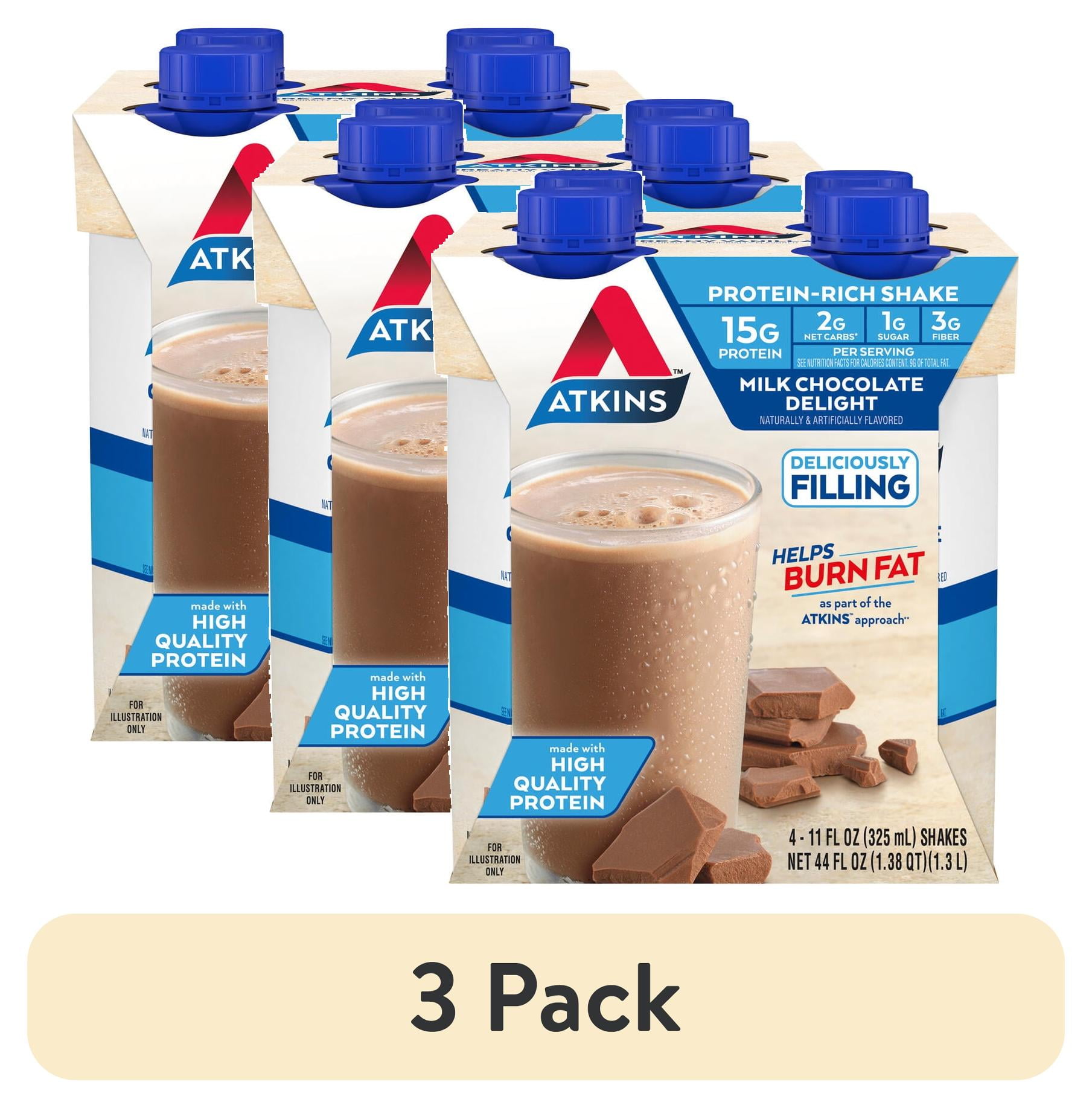 (3 pack) Atkins Chocolate Flavored High Protein Shake, Low Sugar, Low ...