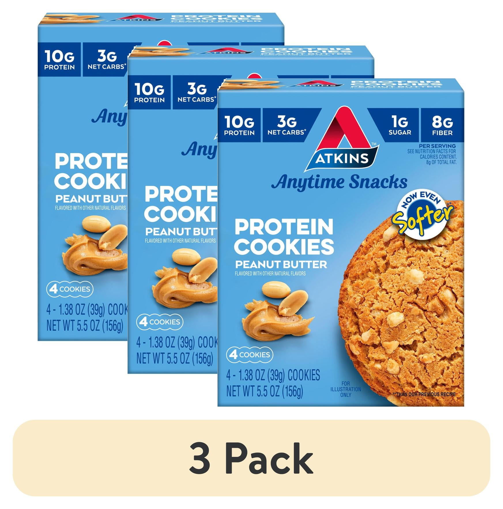 (3 pack) Atkins Soft and Chewy Peanut Butter Protein Cookie, Keto ...