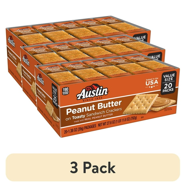 (3 pack) Austin Peanut Butter on Toasty Sandwich Crackers, Single Serve ...