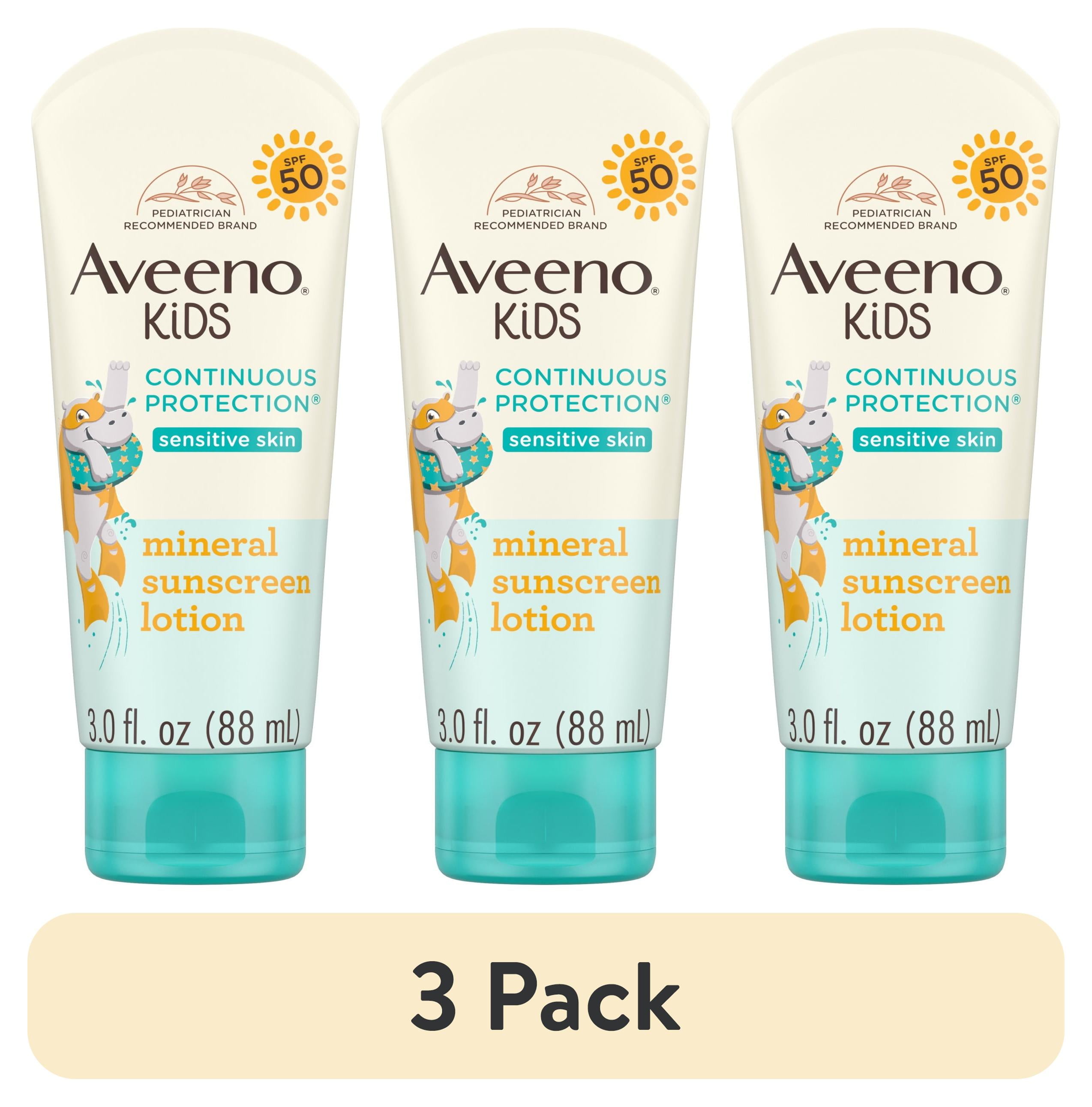 (3 pack) Aveeno Kids Continuous Protection Mineral Sunscreen, Broad ...