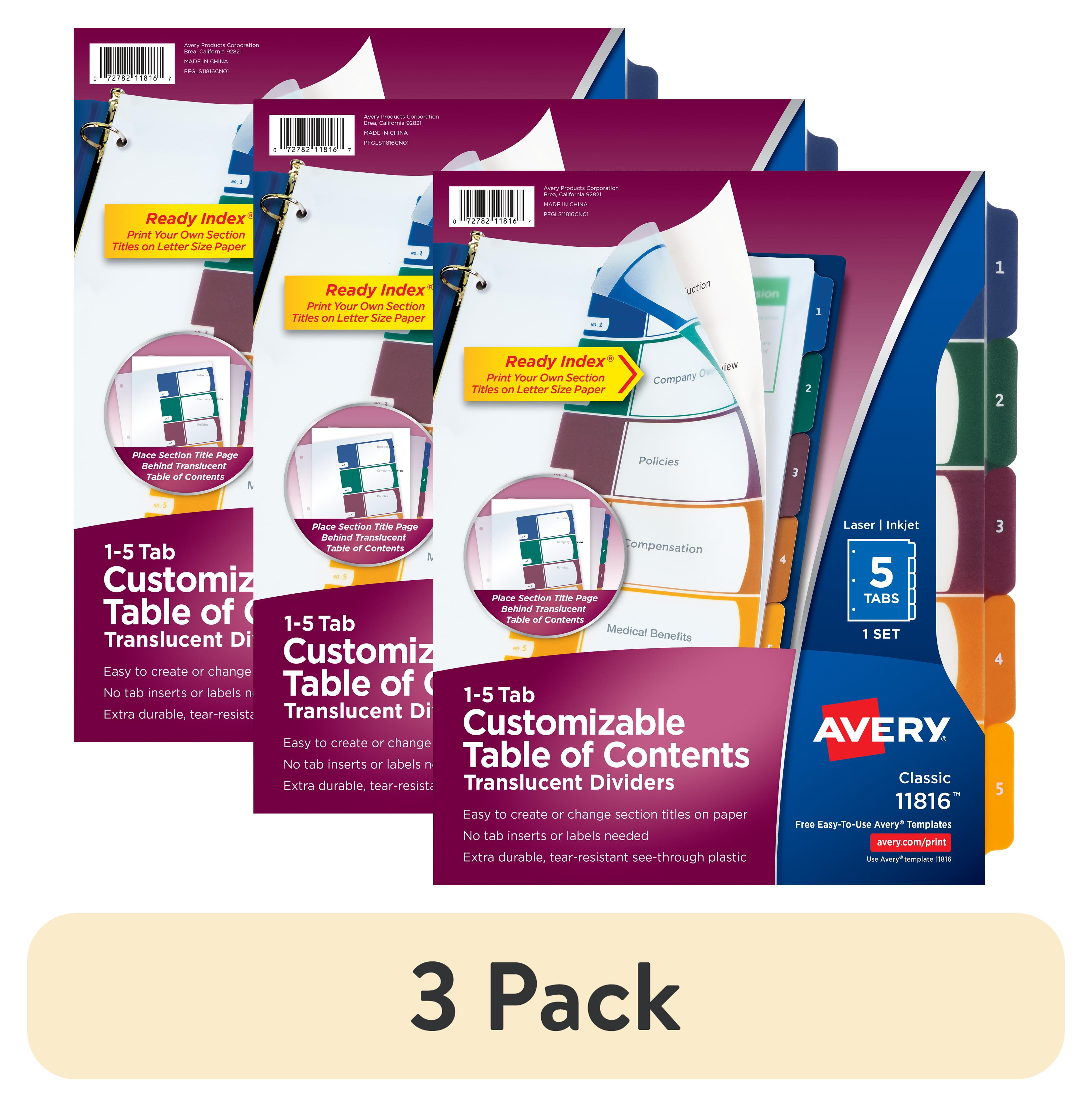 (3 pack) Avery 5-Tab Dividers, Customizable TOC, Multicolor, 1 Set ... (3 pack) Avery 5-Tab Dividers, Customizable TOC, Multicolor, 1 Set ...