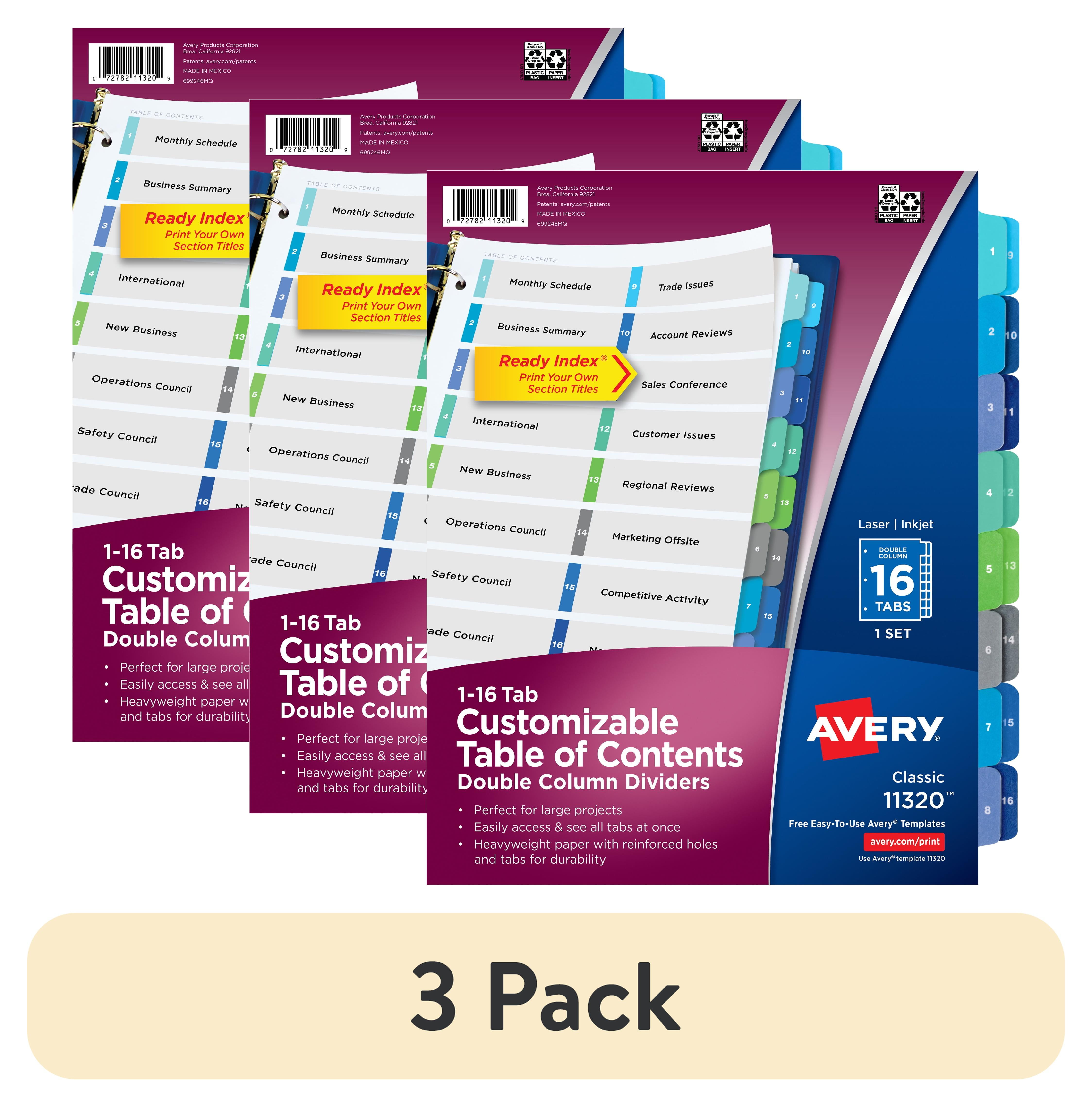 (3 pack) Avery Double Column Dividers, 16 Tabs, Ready Index (11320 ...