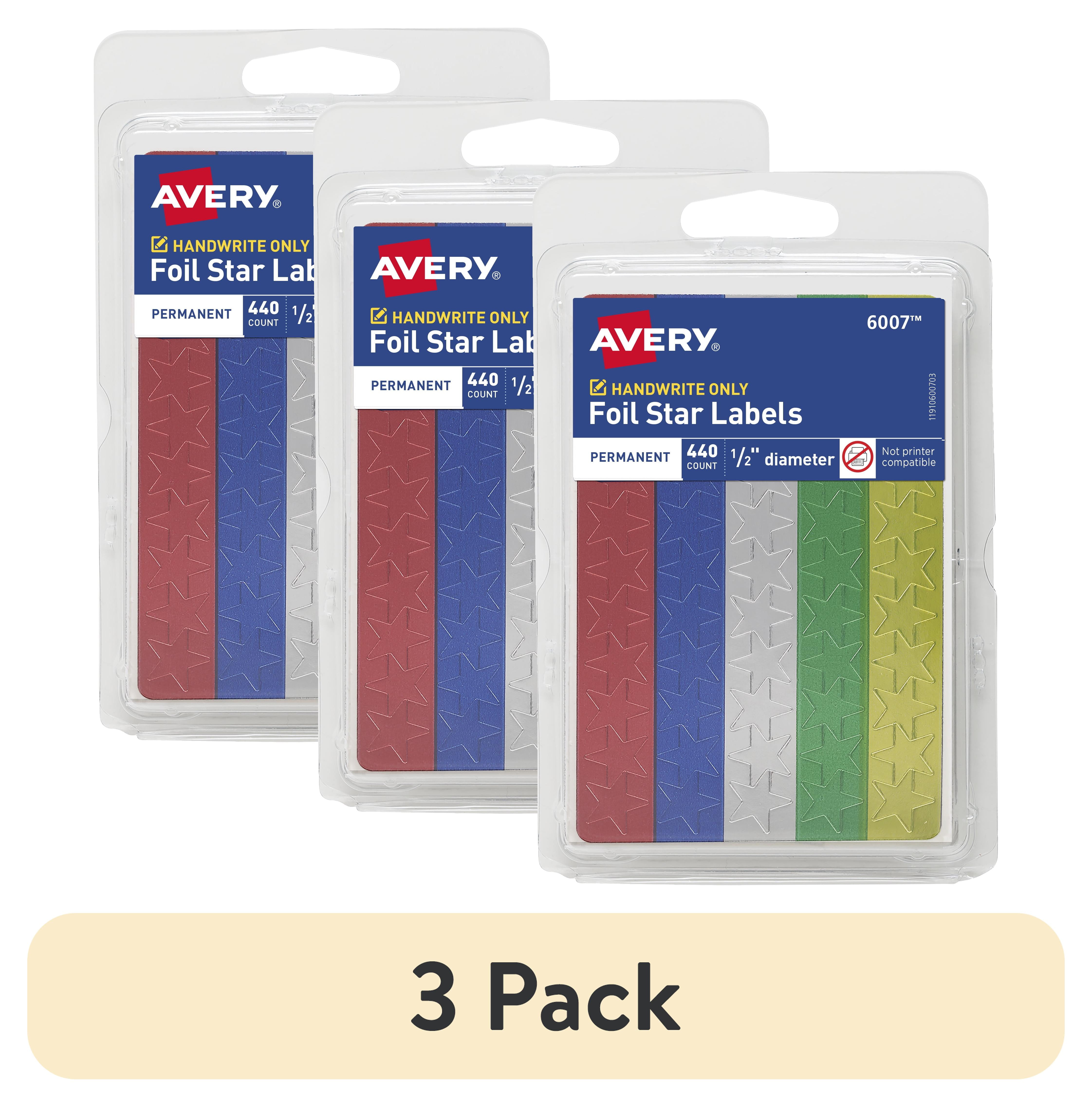 (3 pack) Avery Foil Star Labels, 1/2" Star Stickers, Assorted Colors ...