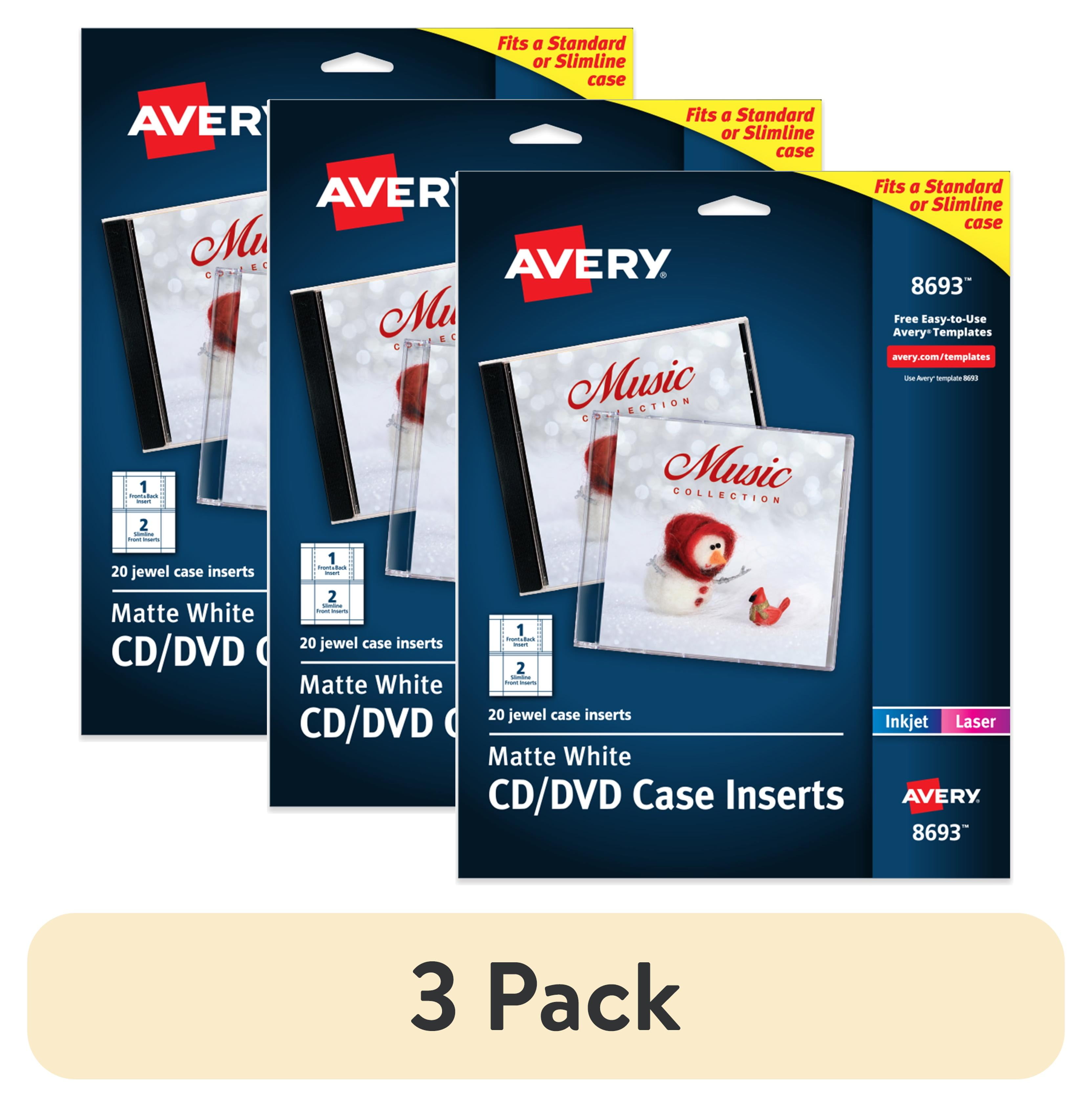 (3 pack) Avery Printable CD Jewel Case Inserts, 20 Blank Inserts (8693) - Walmart.com