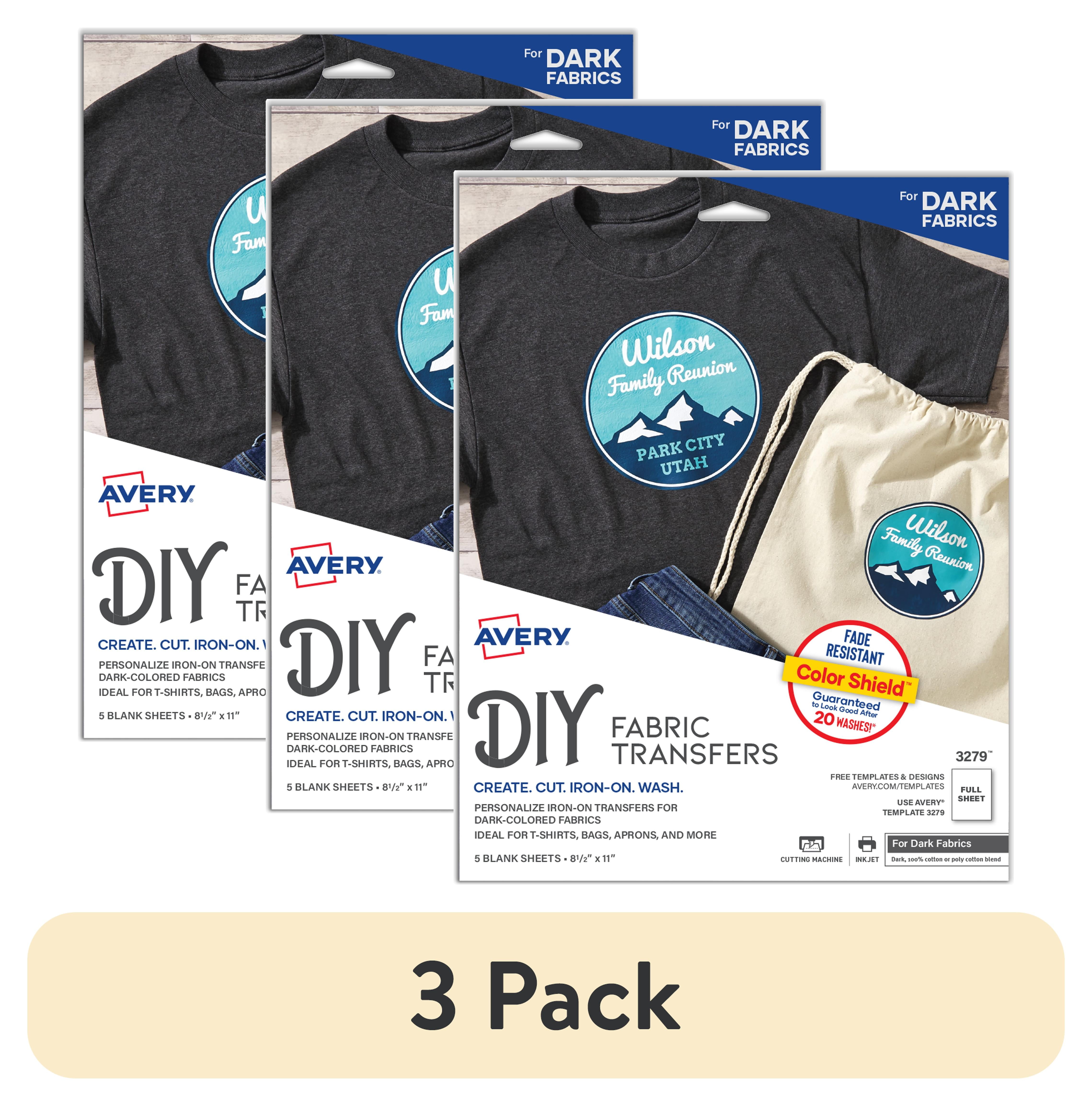 (3 pack) Avery Heat Transfer Paper for Dark Fabrics, 5 Sheets (3279 ...