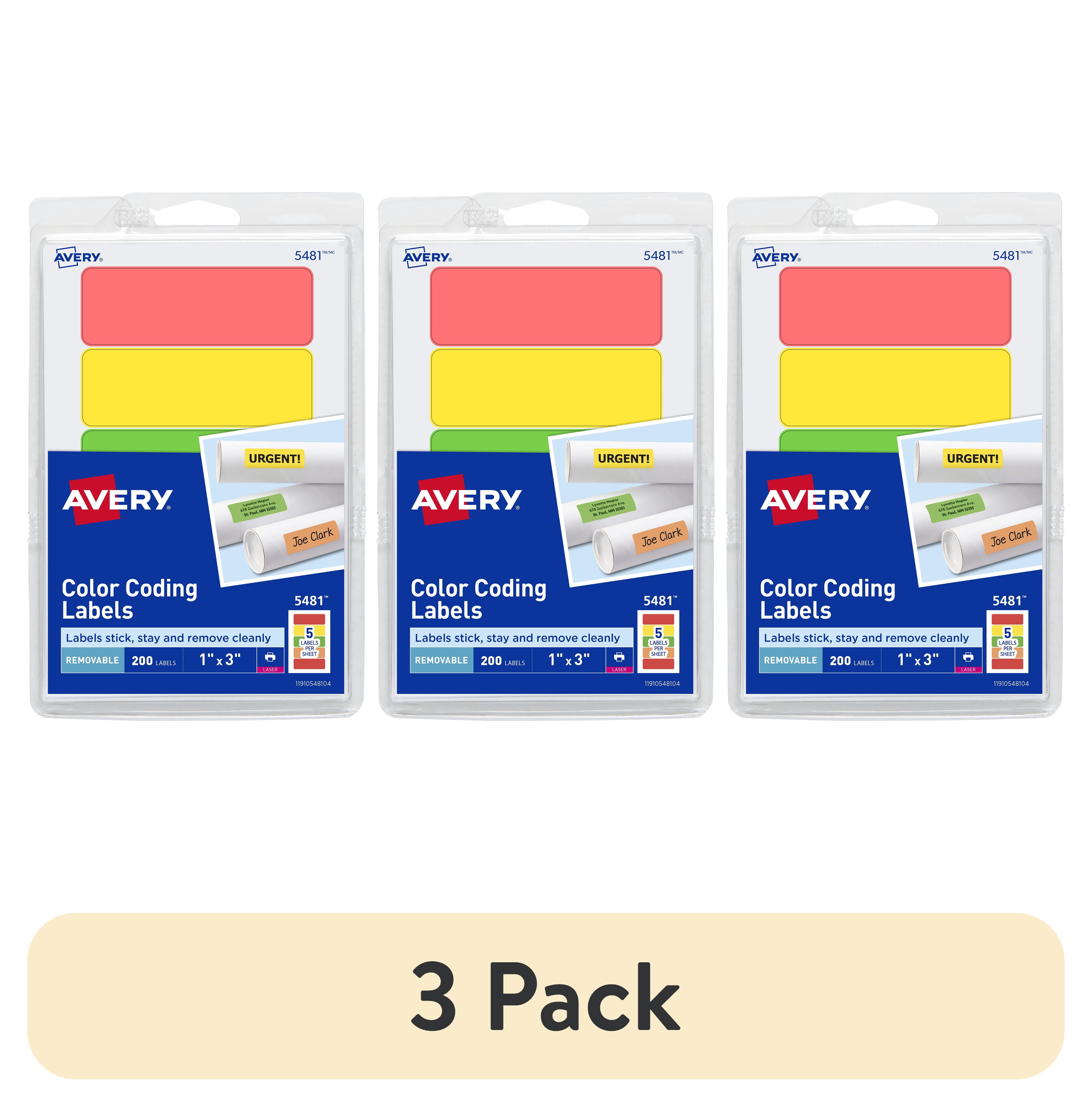 (3 pack) Avery Removable Print or Write Color Coding Labels, Assorted ...
