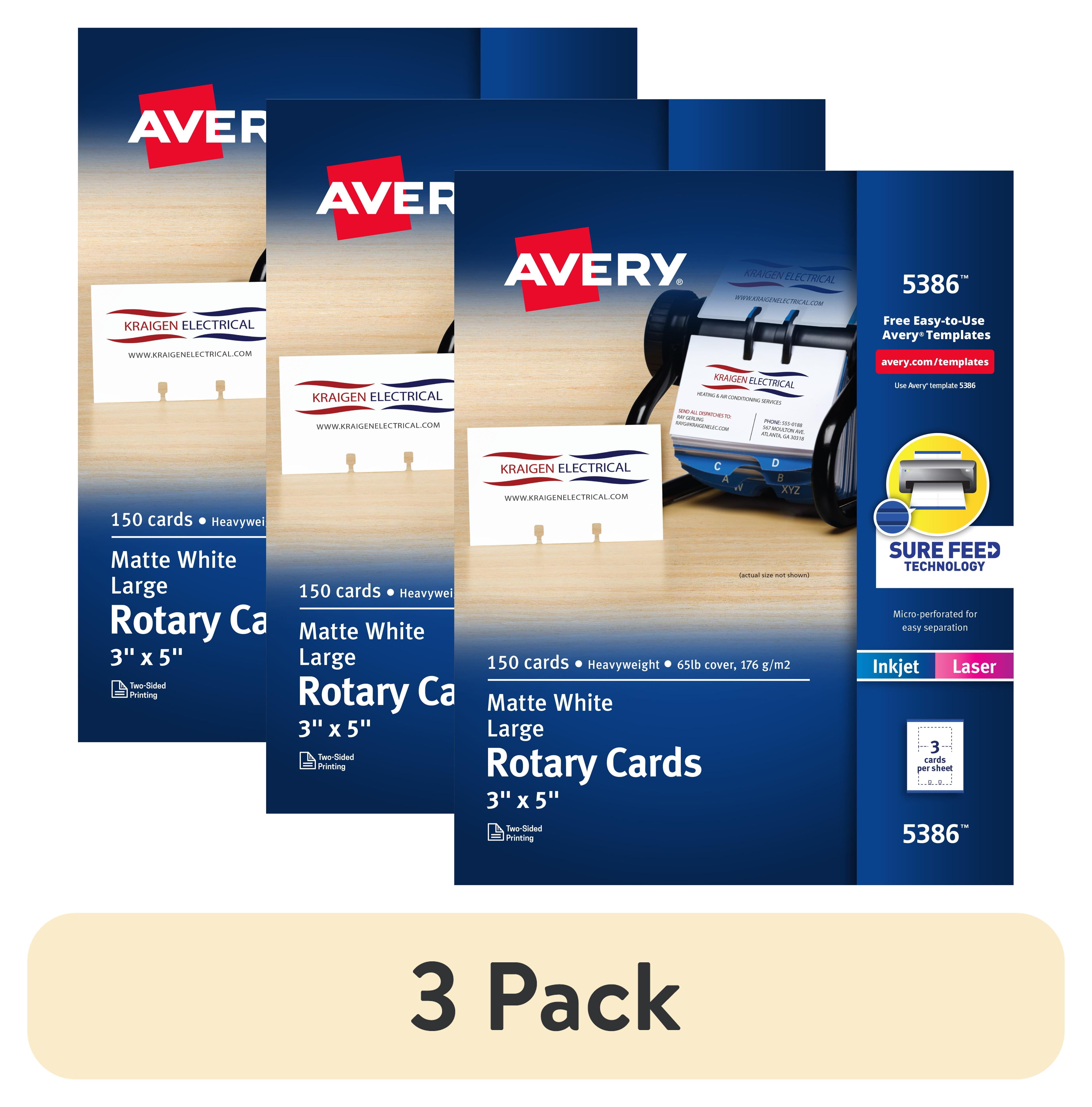 (3 pack) Avery Rotary Cards with Sure Feed, 3" x 5", White, 150 (5386 ...