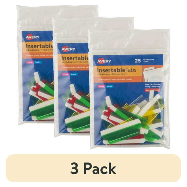 (3 pack) Avery Self-Adhesive Index Tabs with Printable Inserts ...