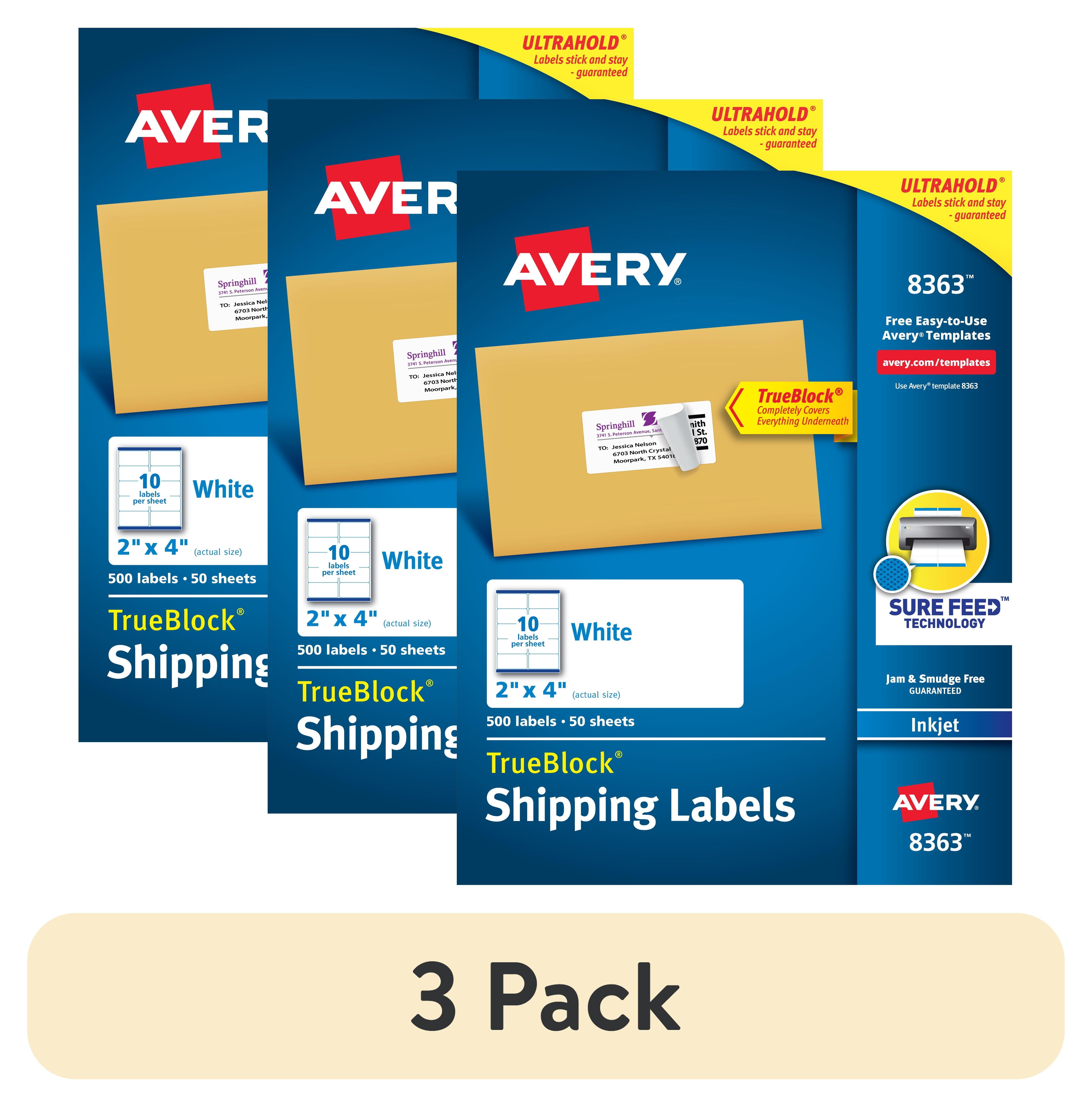 (3 pack) Avery Shipping Labels, Sure Feed, 2" x 4", 500 Labels (8363 ...