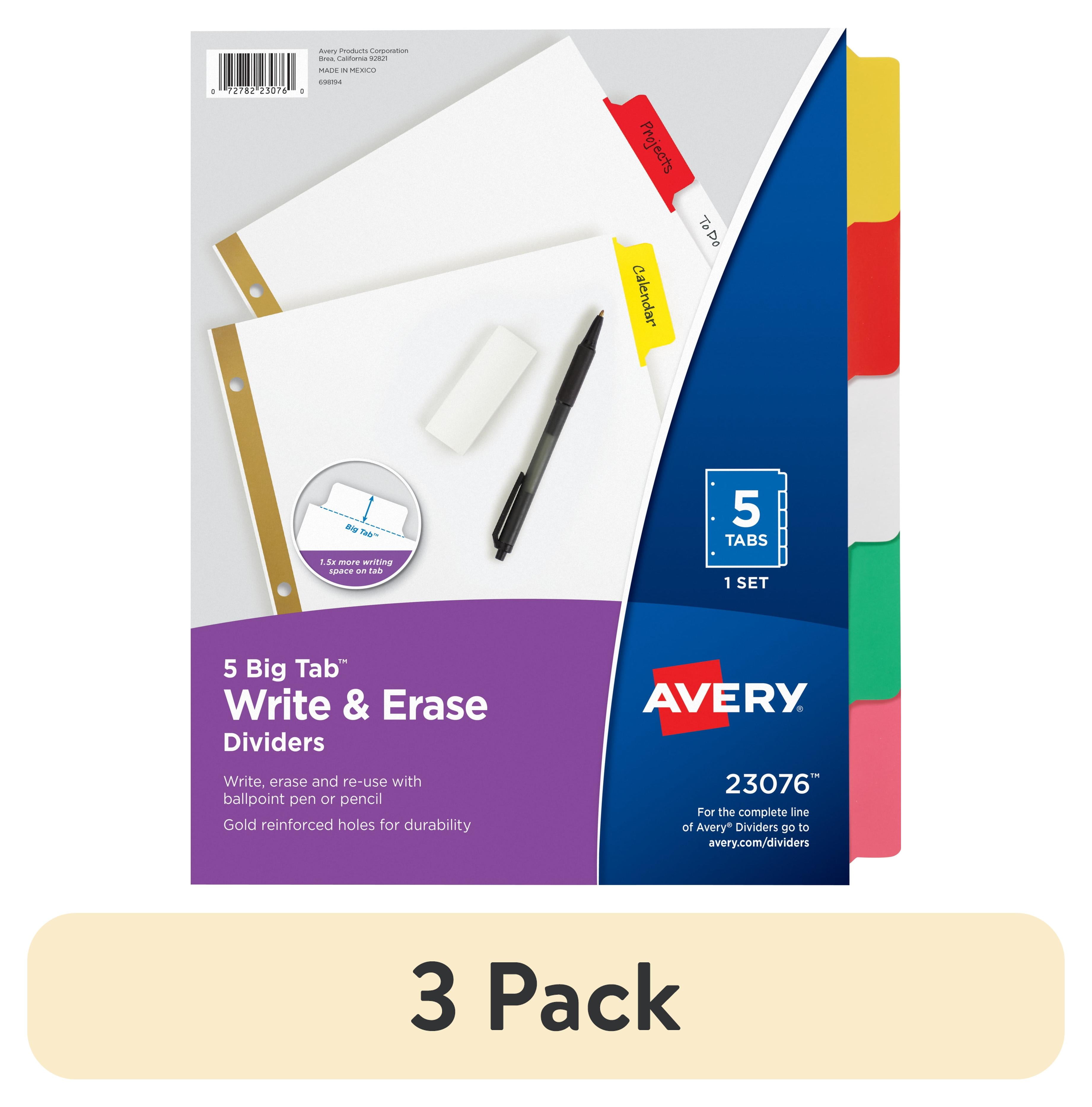 (3 pack) Avery Write & Erase Divider, 5-Tab, Paper, White Body ...