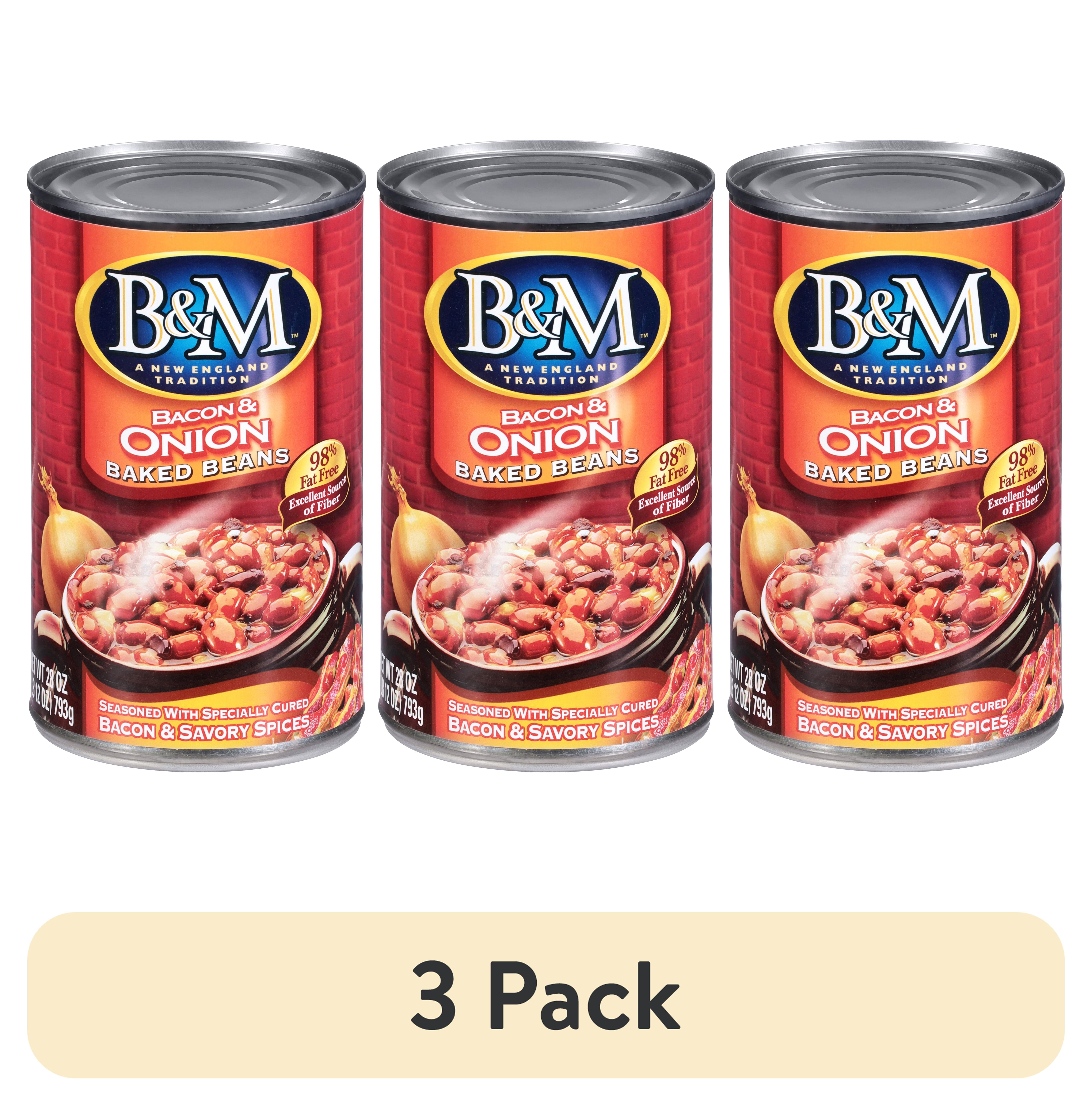 (3 pack) B&M Bacon & Onion Baked Beans, Canned Beans, 28 oz Can ...