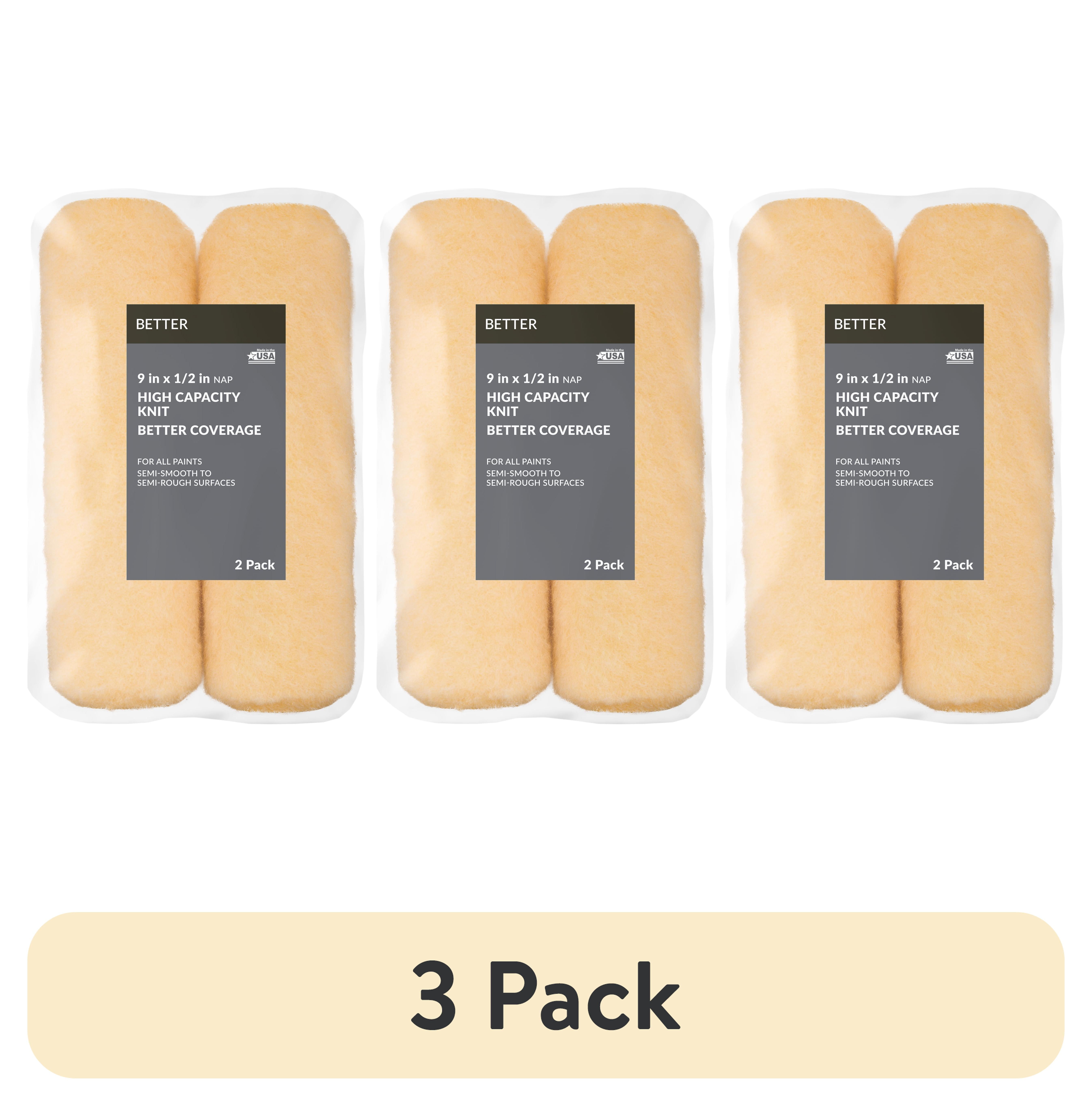 (3 pack) BETTER 9 in x 1/2 in nap High Density Knit Paint Roller Cover ...
