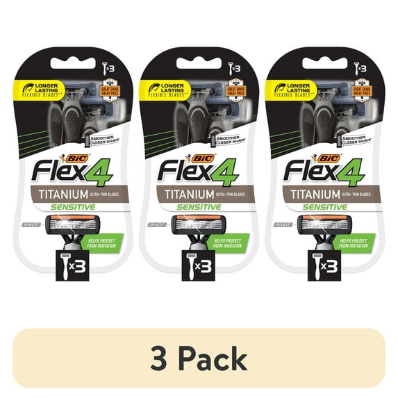 (3 pack) BIC Flex 4 Sensitive Men's 4 Blade Manual Shaving Razor, Black ...