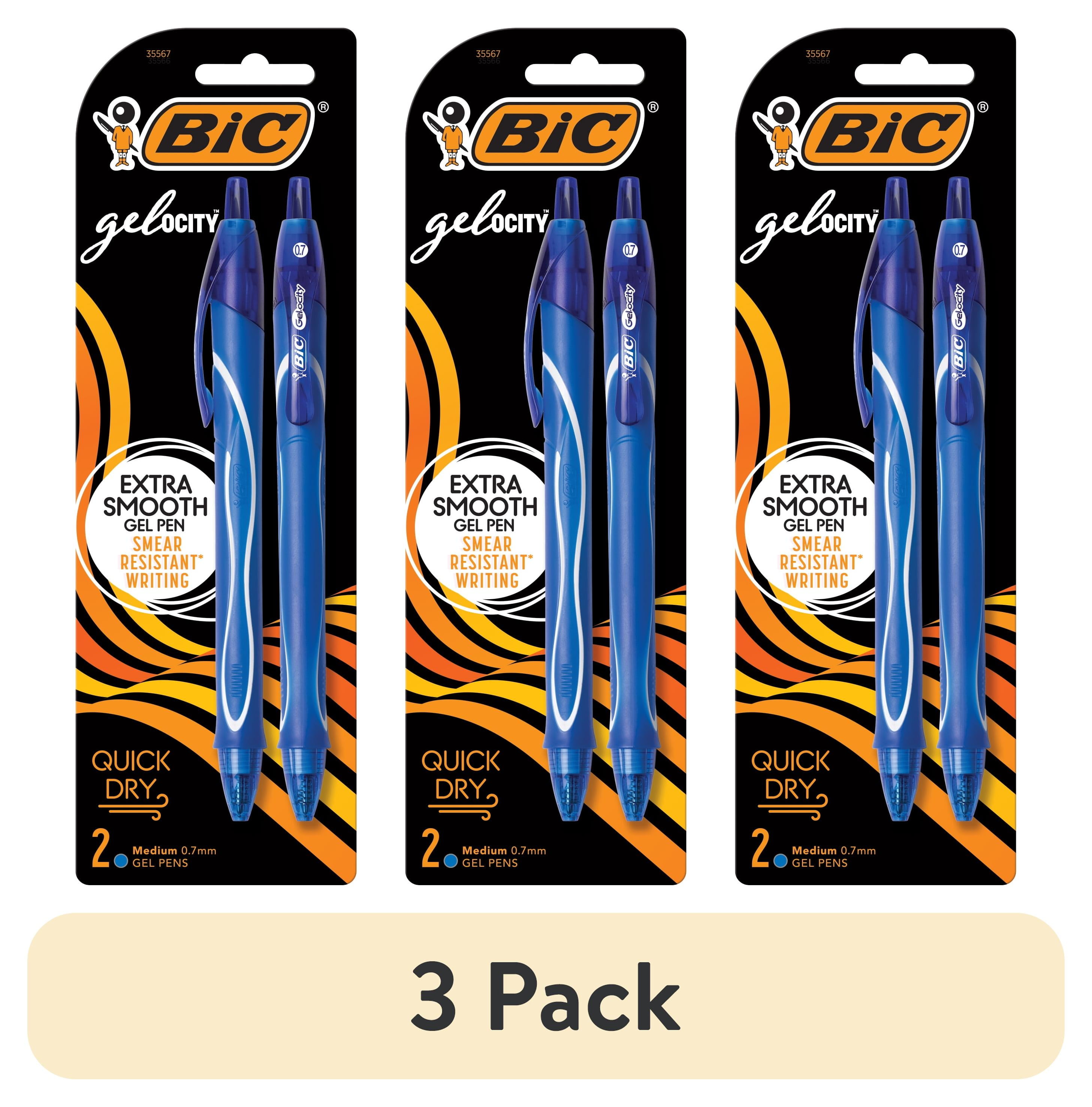 (3 pack) BIC Gelocity Medium Point 0.7 mm Gel Pen, Blue Ink, 2-Pack ...