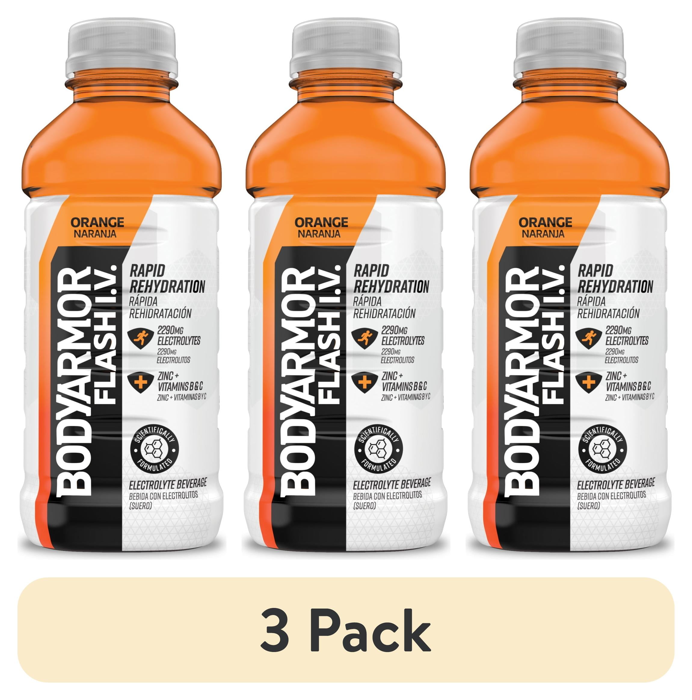 (3 pack) BODYARMOR Flash I.V. Orange Electrolyte Sports Drink, 20 fl oz ...