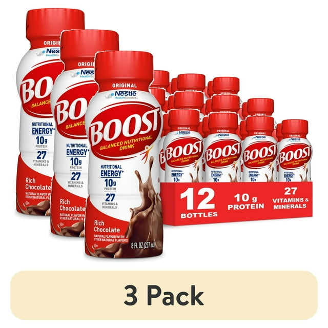 (3 pack) BOOST Original Nutritional Drink, Rich Chocolate, 10 g Protein ...