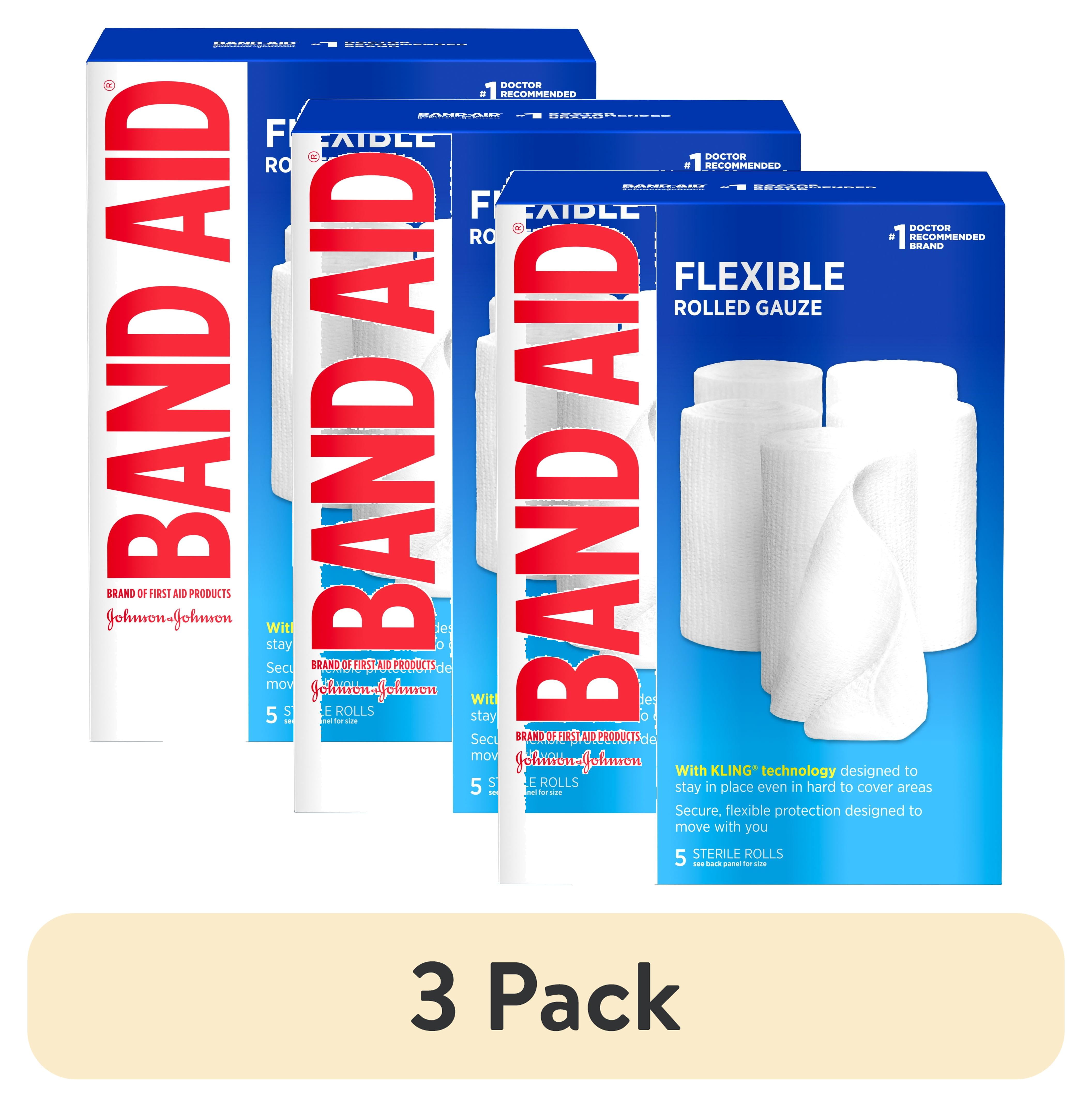 (3 pack) Band Aid Brand Flexible Rolled Medical Gauze, 4 in x 2.1 yd, 5 ...
