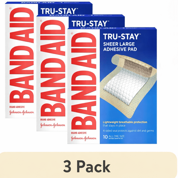 (3 pack) BAND-AID Brand Tru-Stay Adhesive Pads, Large Sterile Bandages ...