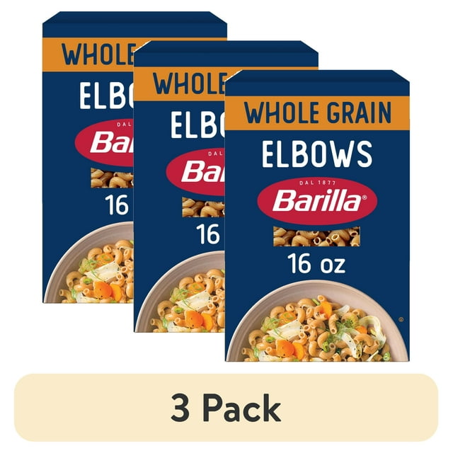 (3 pack) Barilla Whole Grain Elbows Pasta, 100% Whole Wheat, 16 oz Box ...