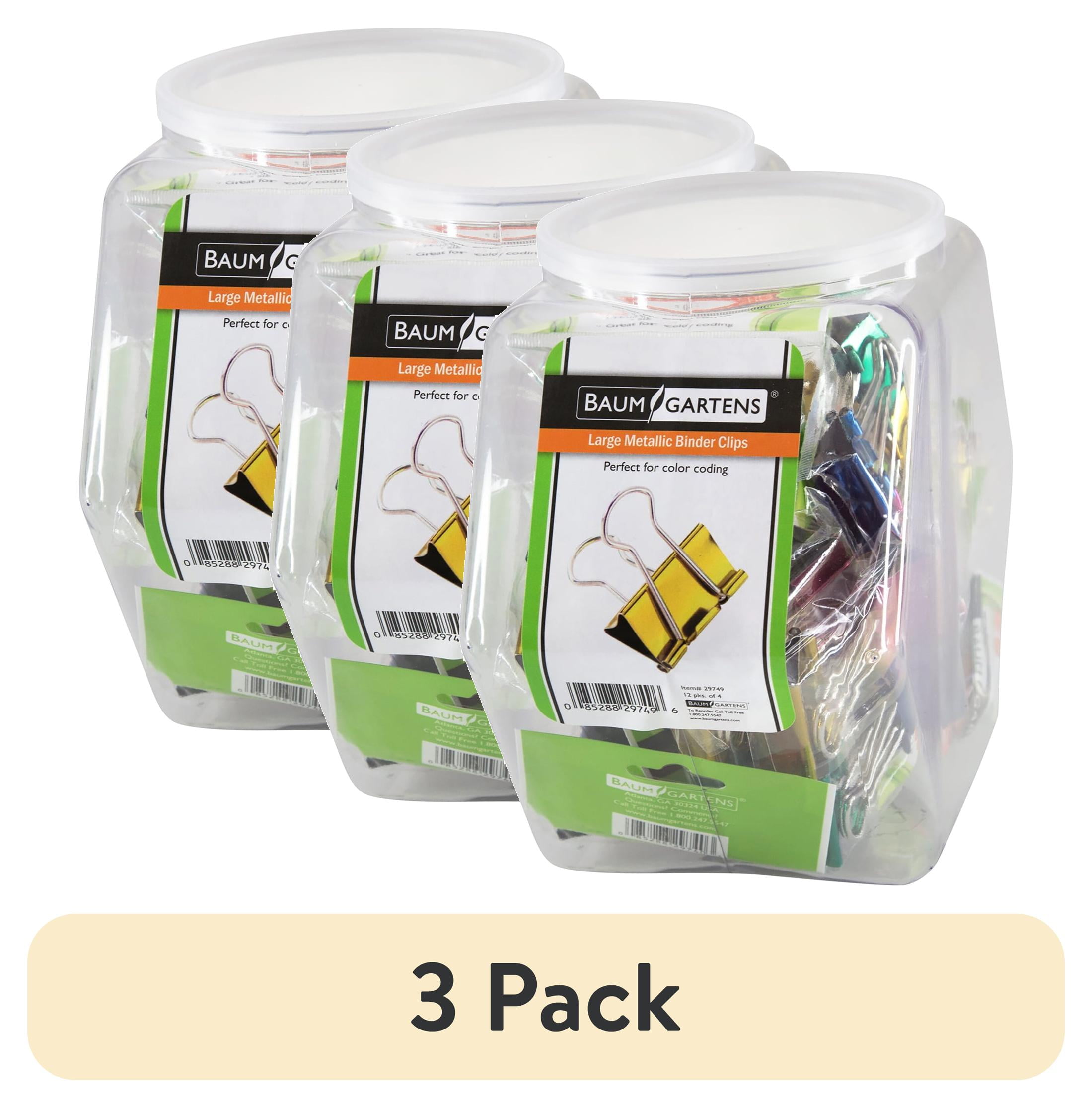 (3 pack) Baumgartens Colored Binder Clip Tub - Large - 1.25" Width - 12 ...