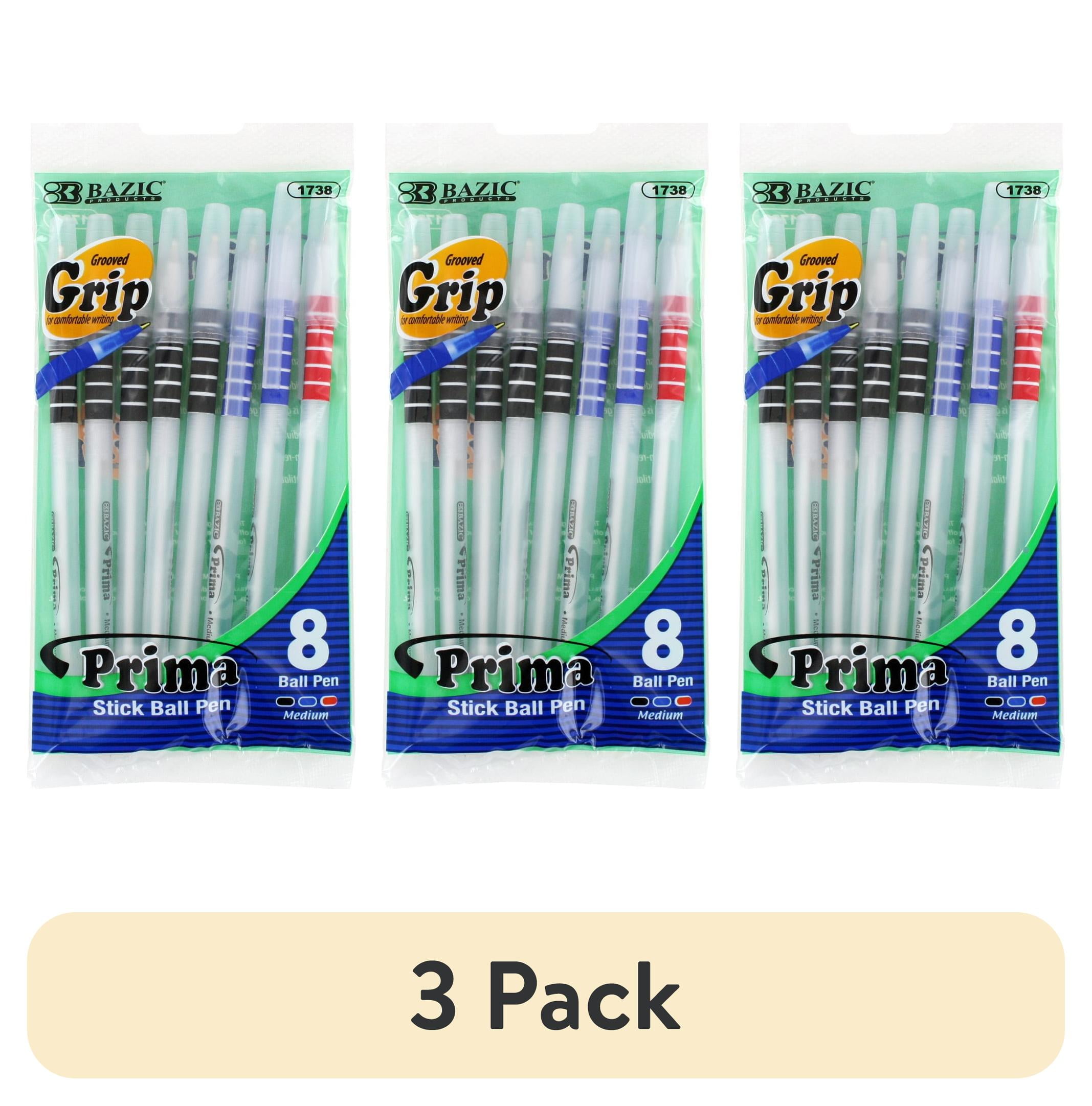(3 pack) Bazic Prima Cushion Grip Stick Medium Point Assorted Ink ...