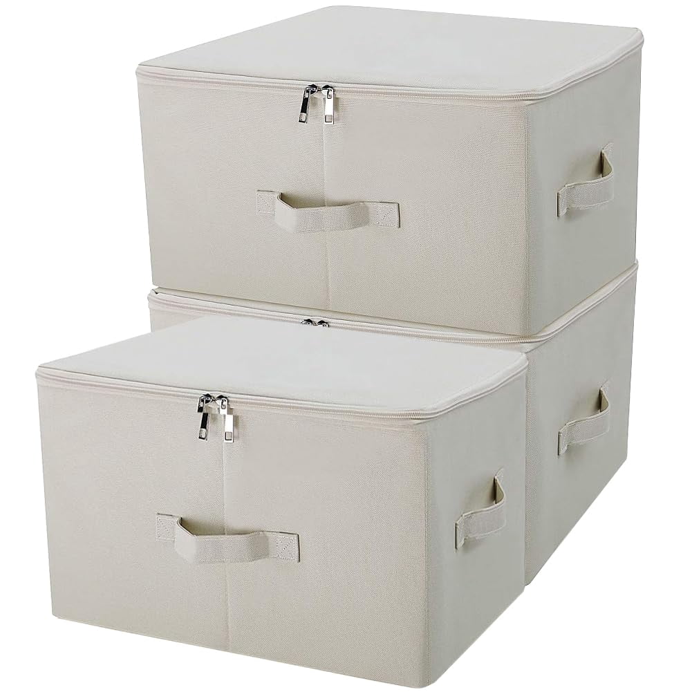 3-pack Beige Folding Storboxes With Zip Lid | Collapsible & Stackable ...
