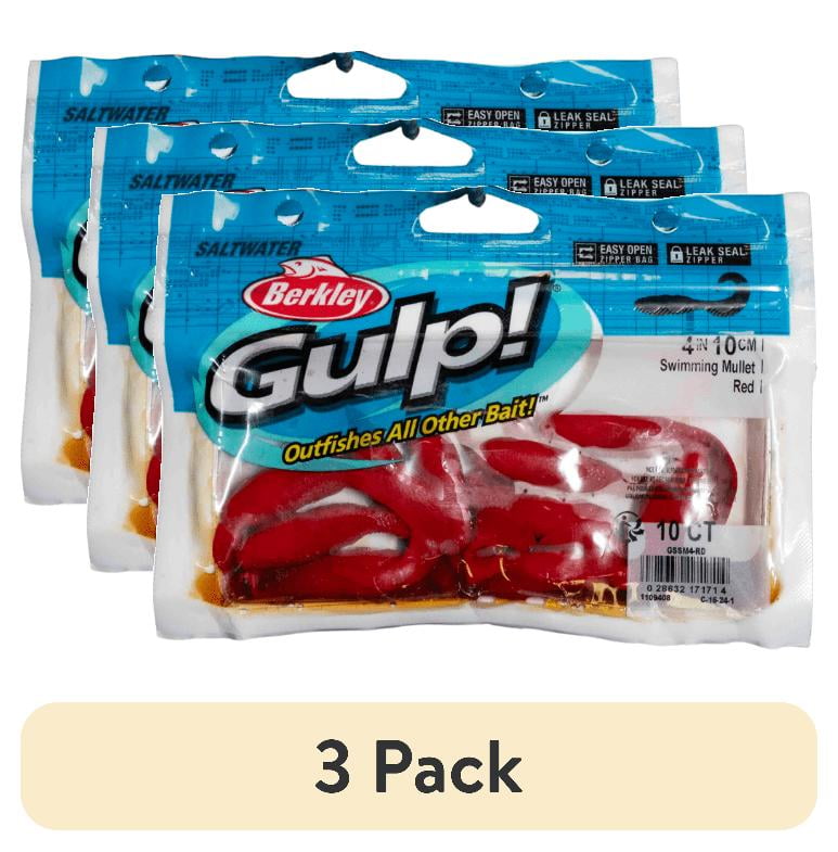 (3 pack) Gulp! Swimming Mullet Soft Bait 4" Length, Red, Per 10 1109408 ...