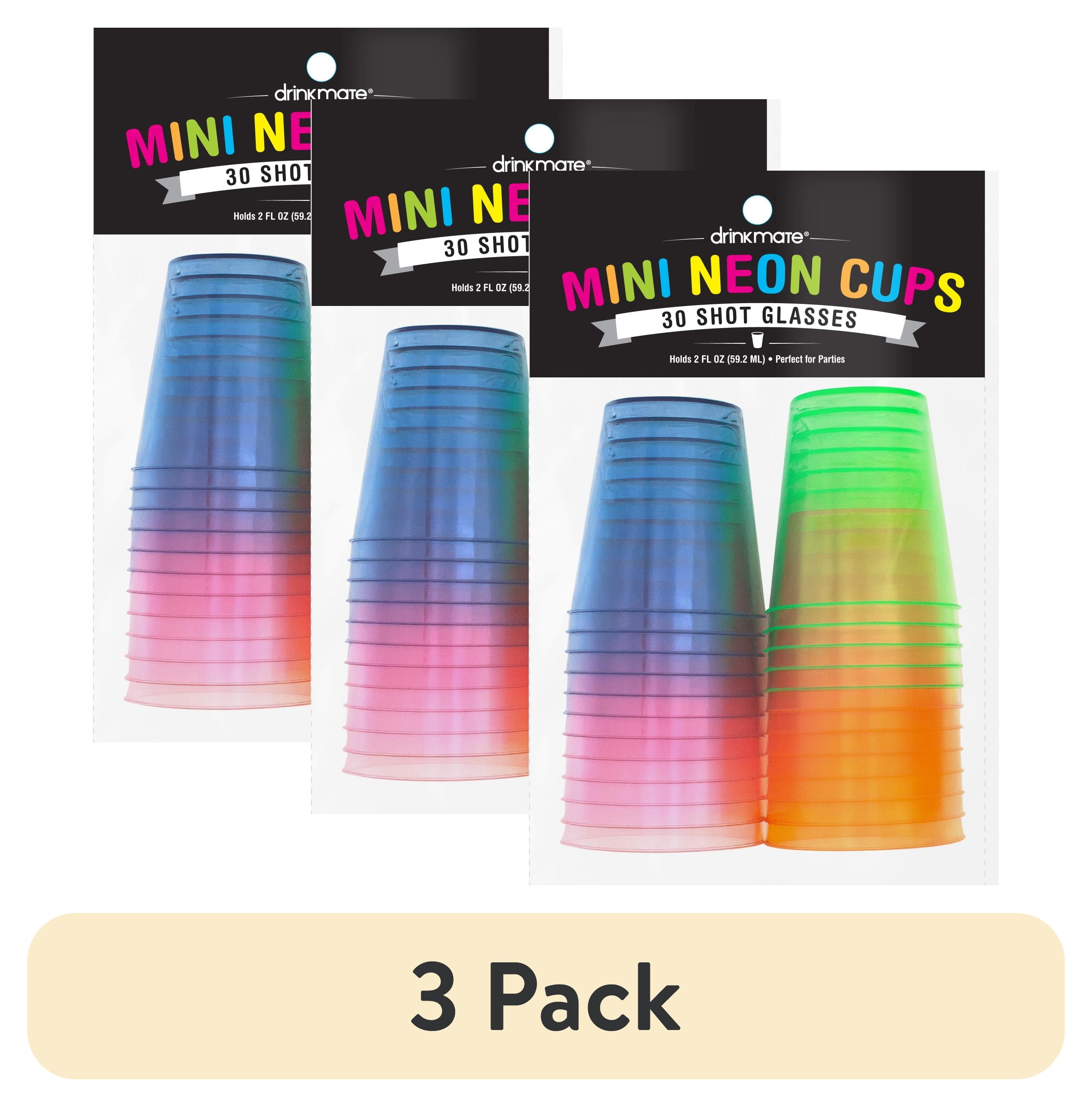 (3 pack) Drinkmate Disposable Mini Plastic Party Cups, Bright Neon, 2 ...